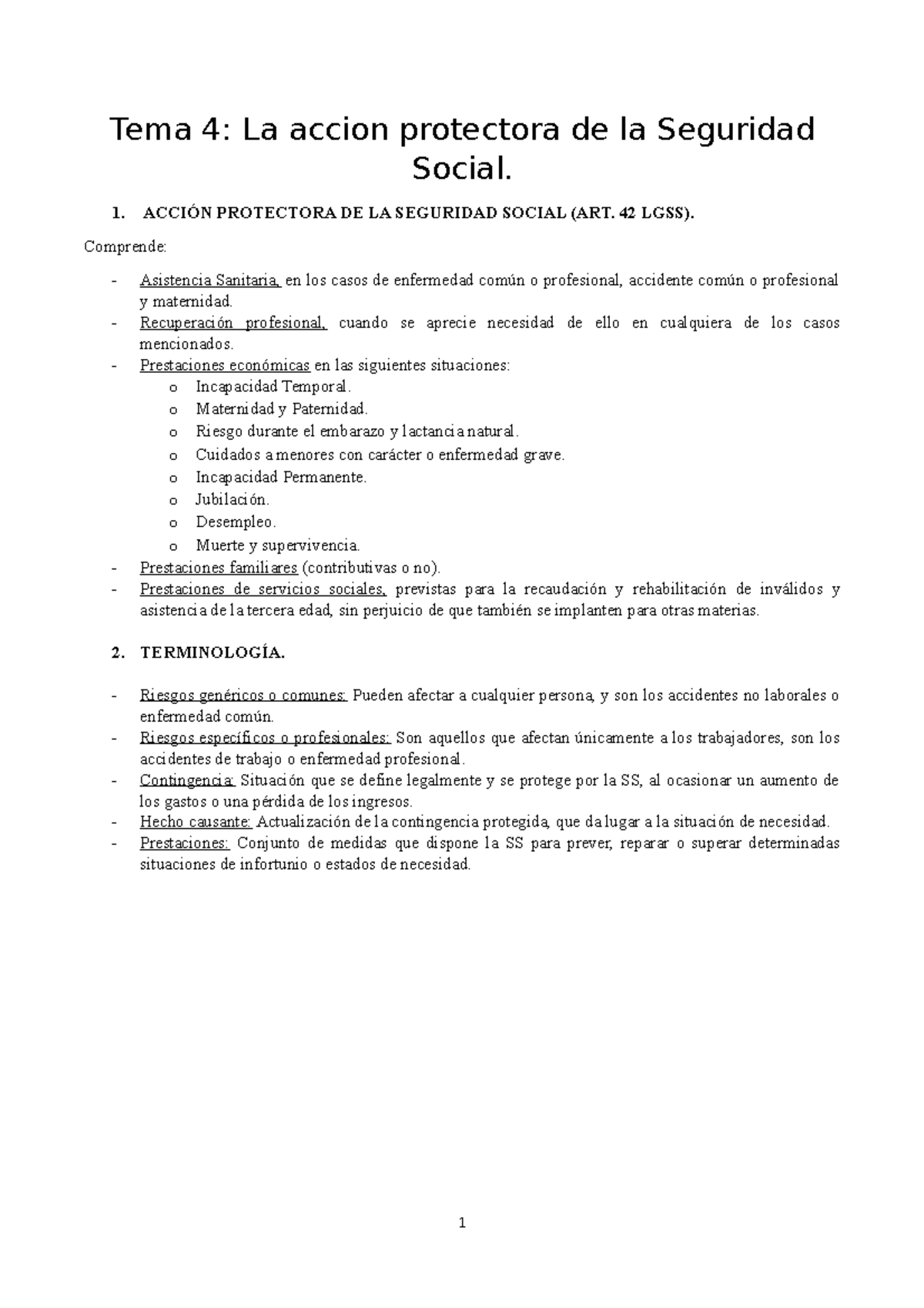 Tema 4 - Asignatura Seguridad Social. - Tema 4: La accion protectora de ...