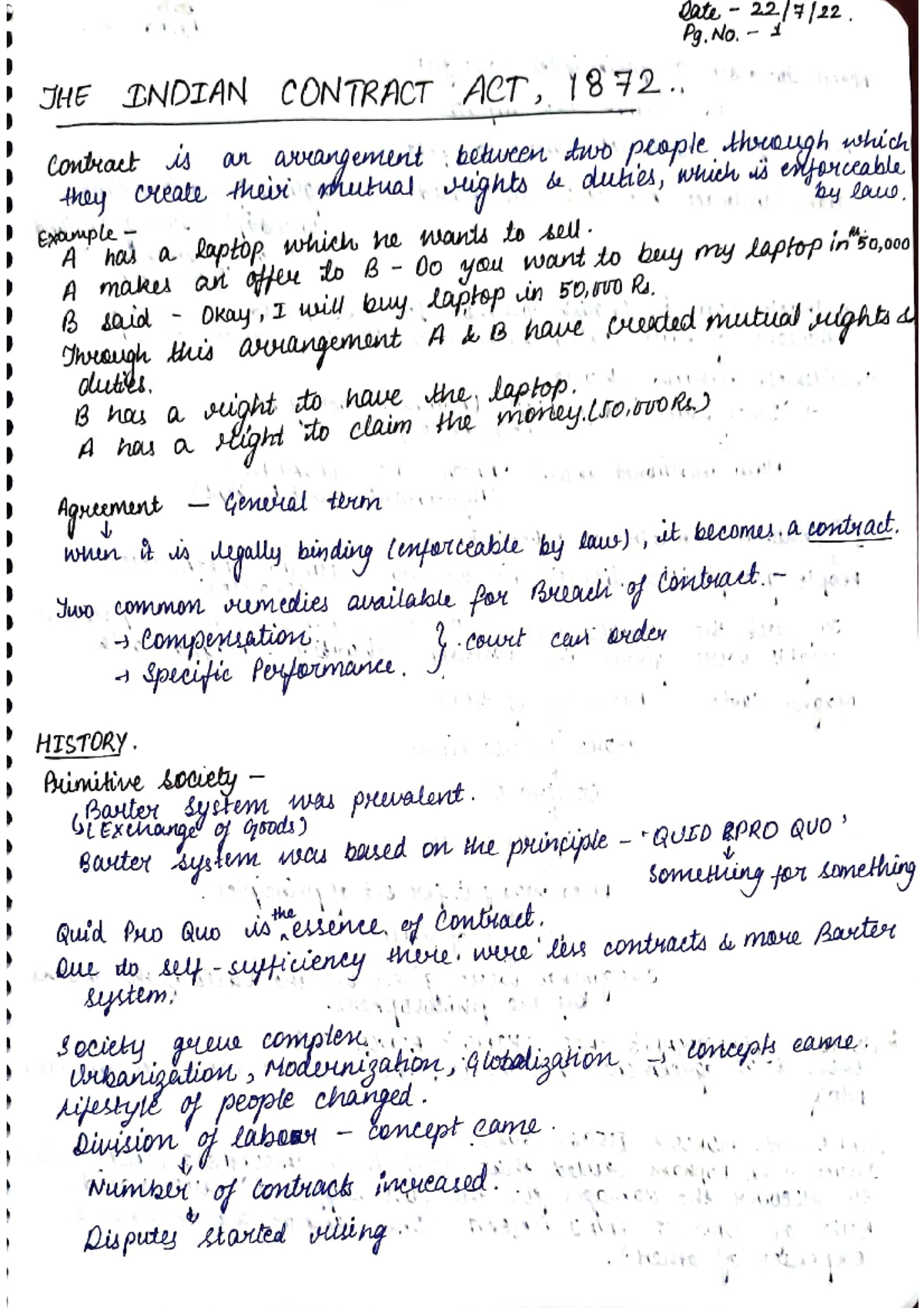 ICA. - notes of indian contract act - Date Pg. No. 1 THE INDIAN ...
