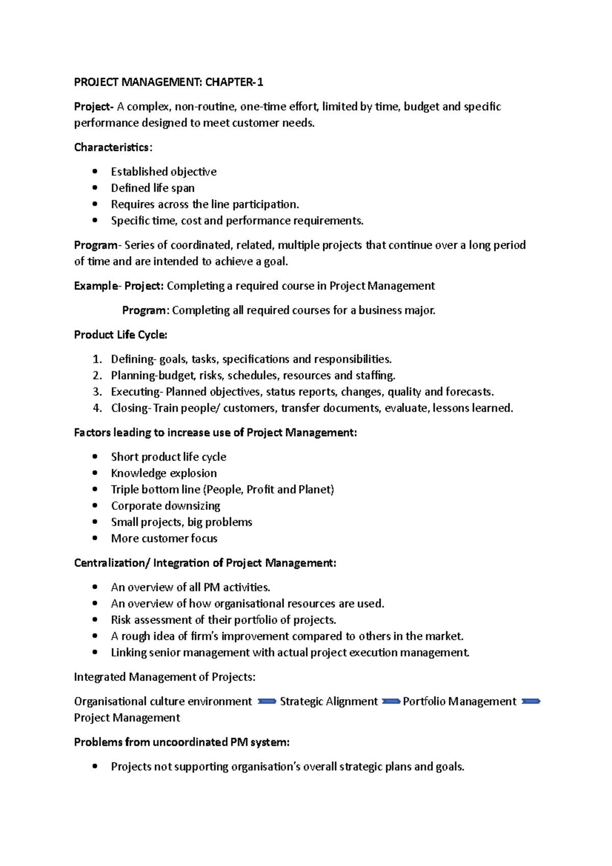 Project Management Chapter-1 - PROJECT MANAGEMENT: A complex, effort ...