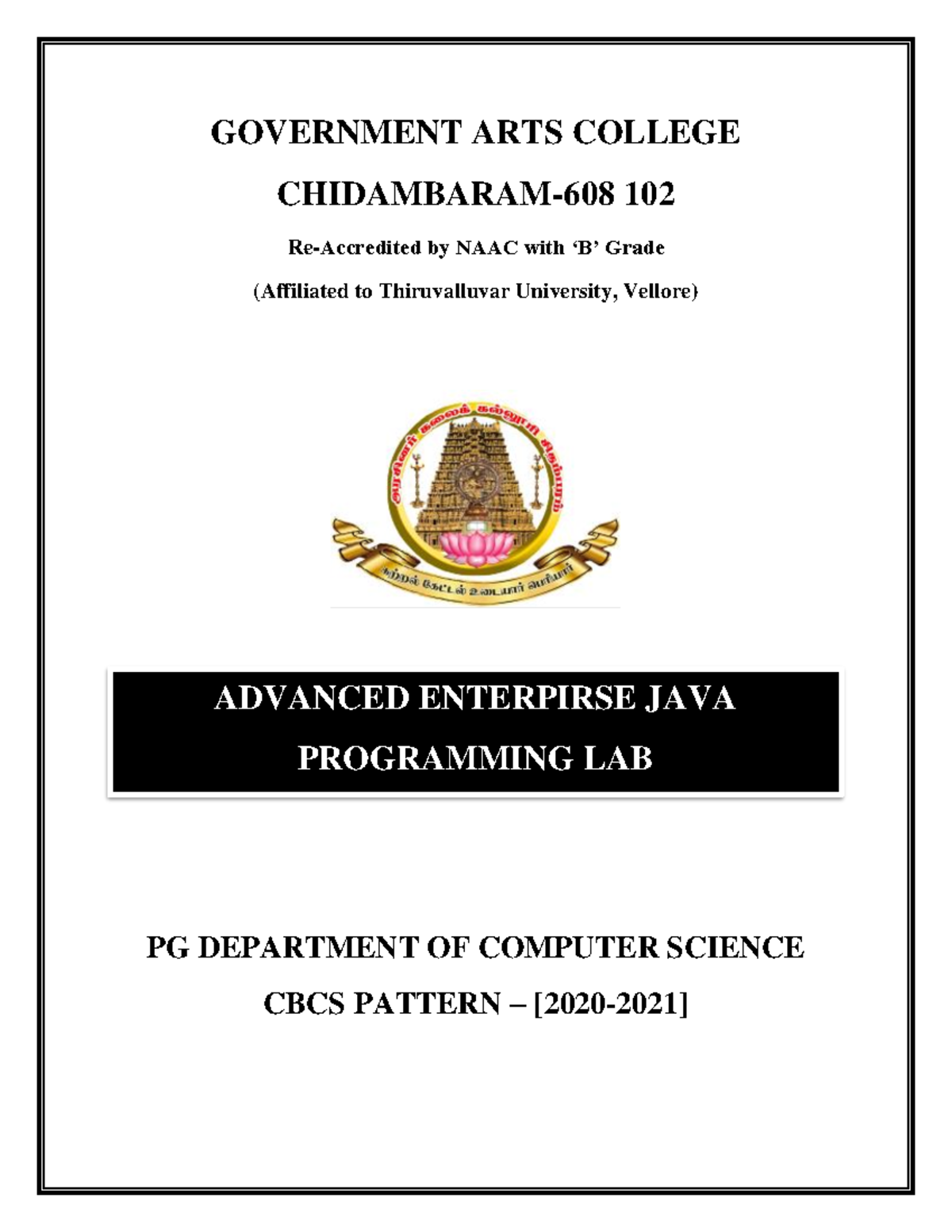 Advanced Enterprise JAVA LAB - GOVERNMENT ARTS COLLEGE CHIDAMBARAM-608 ...