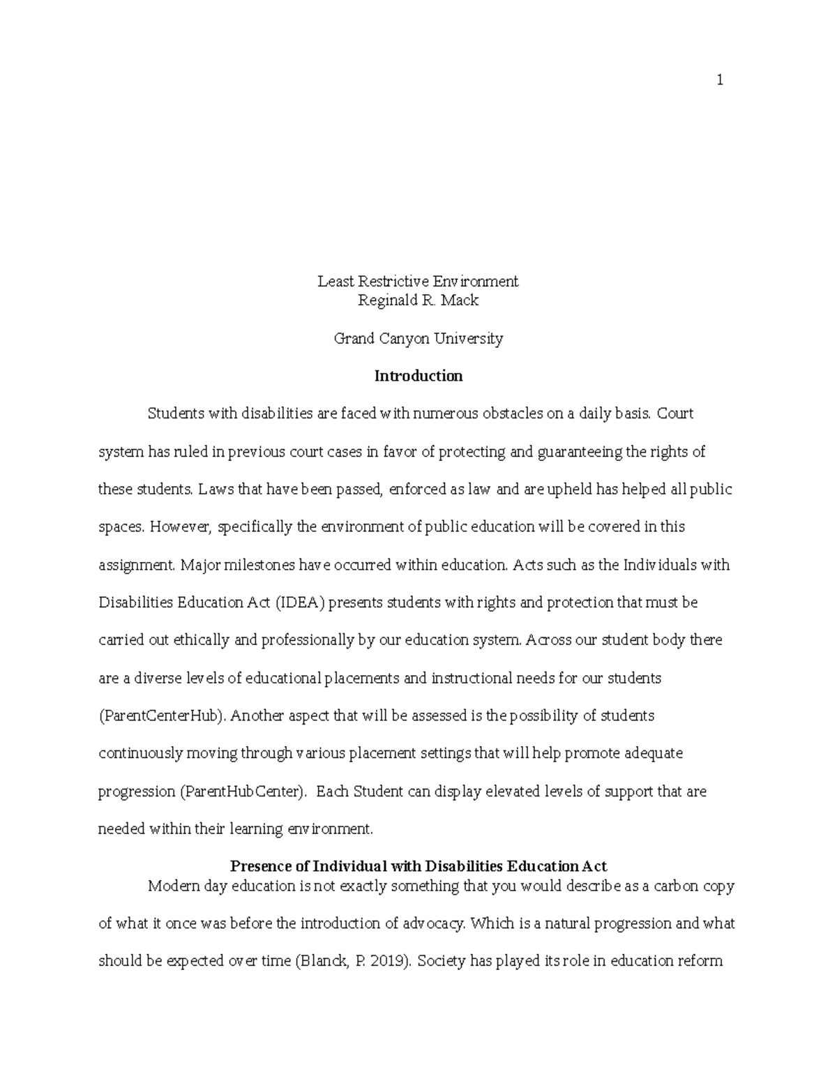 Least Resttrictive Environment - Least Restrictive EnvironmentReginald R. Mack Grand Canyon ...