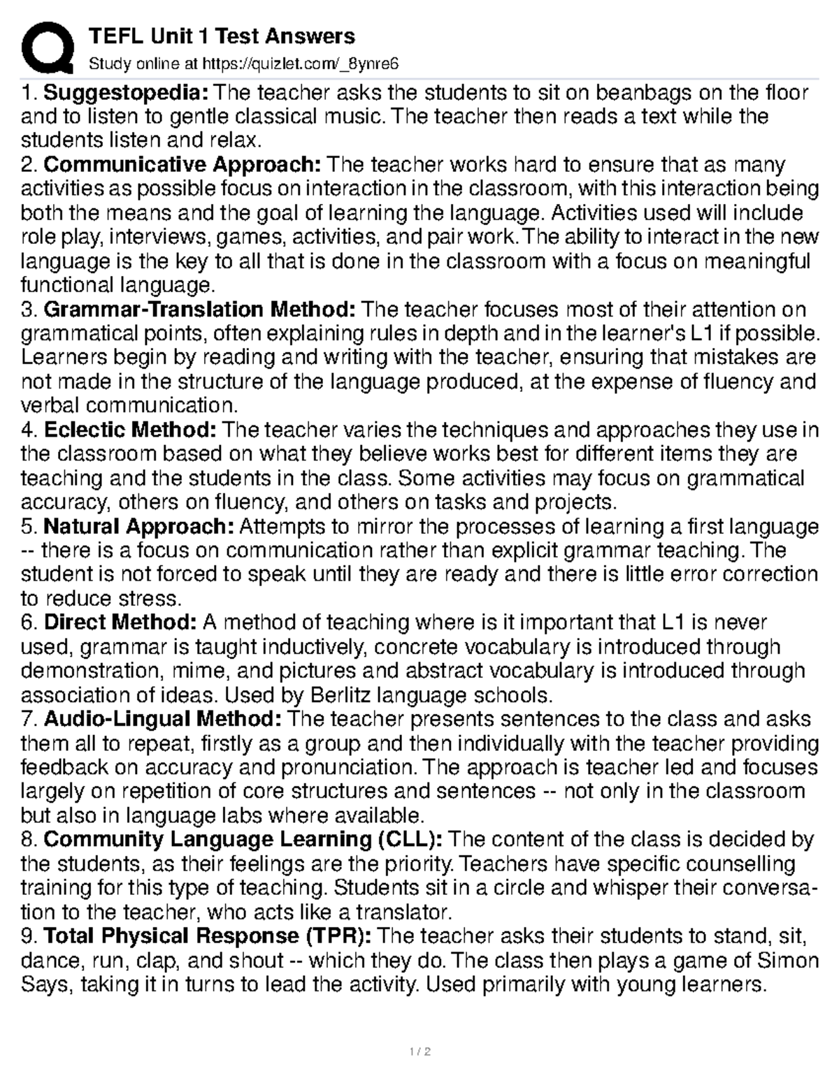 I to i TEFL assignment 1 - Vocabulary - (Passed) - TEFL Unit 1 Test ...