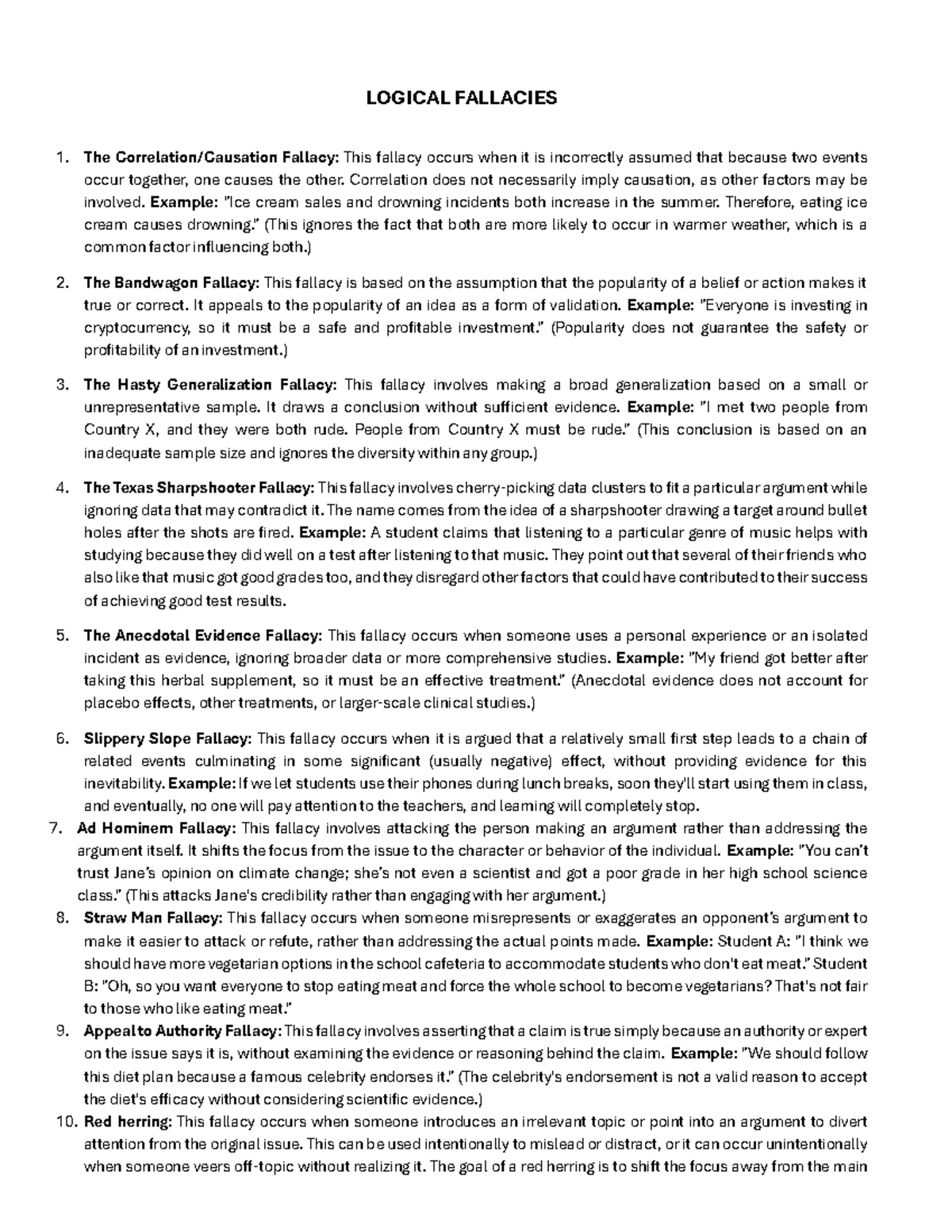 Logical Fallacies - Lecture for Debate - LOGICAL FALLACIES The ...