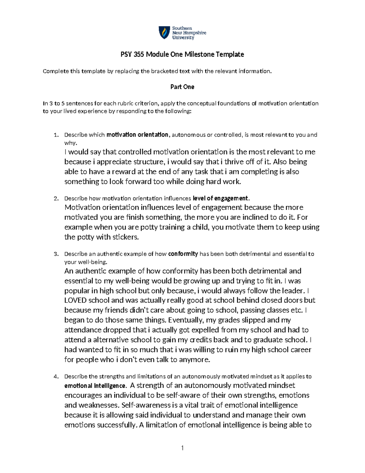 Module 1 template - PSY 355 Module One Milestone Template Complete this ...