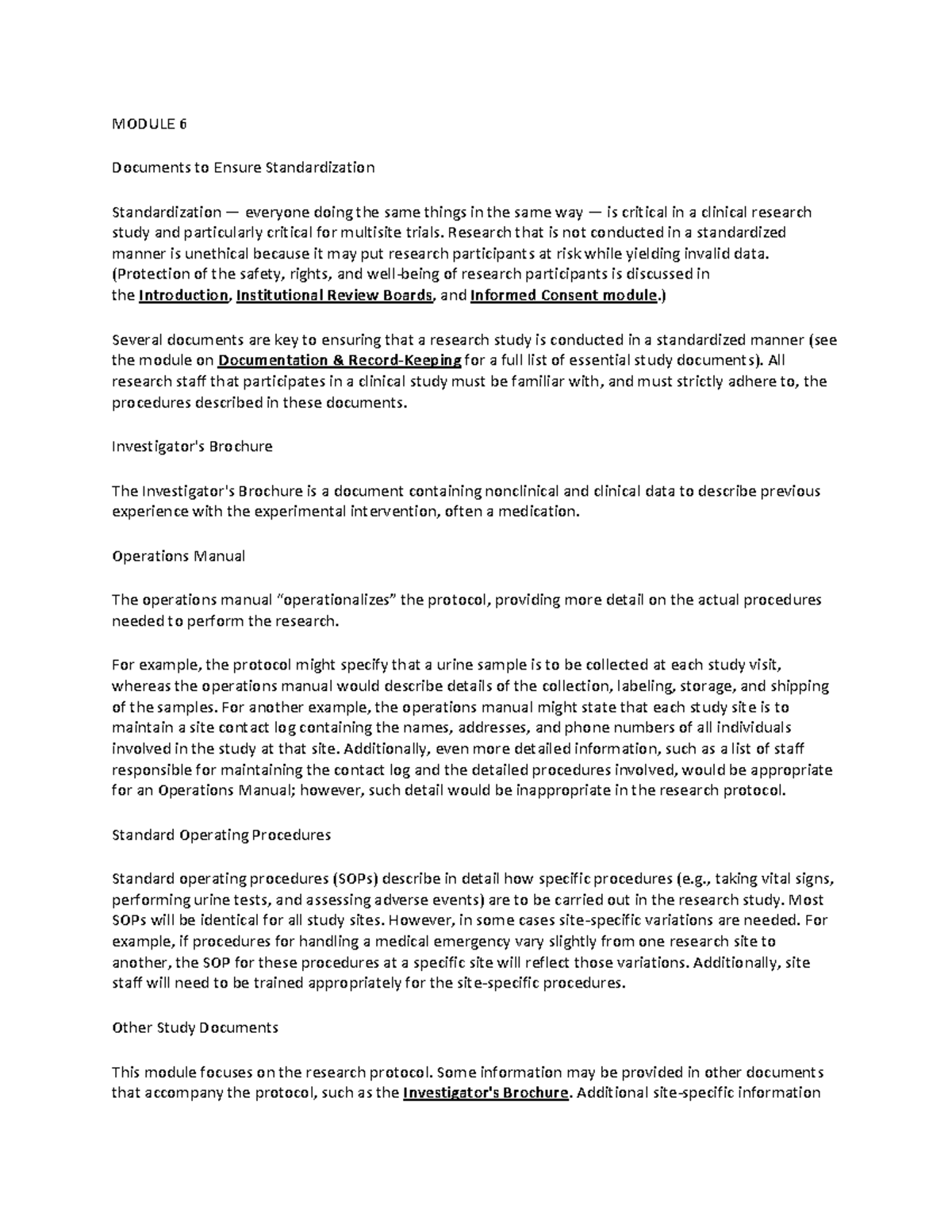 Research Protocol Good Clinical Practice Module 6 - MODULE 6 Documents ...