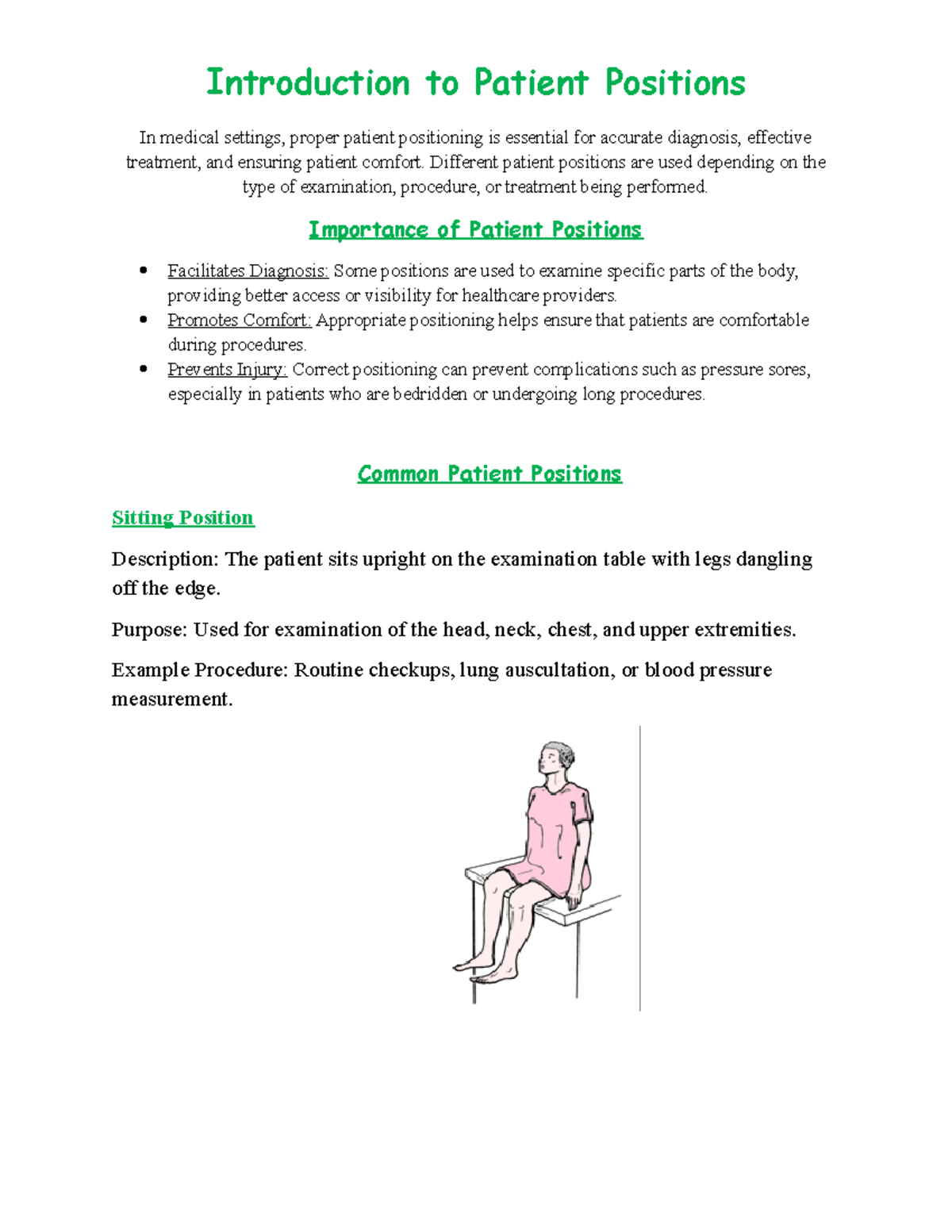 Patient positions - In medical settings, proper patient positioning is ...