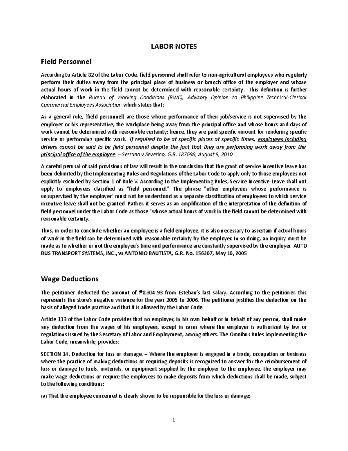 Labor Notes and Jurisprudence - LABOR NOTES Field Personnel According ...