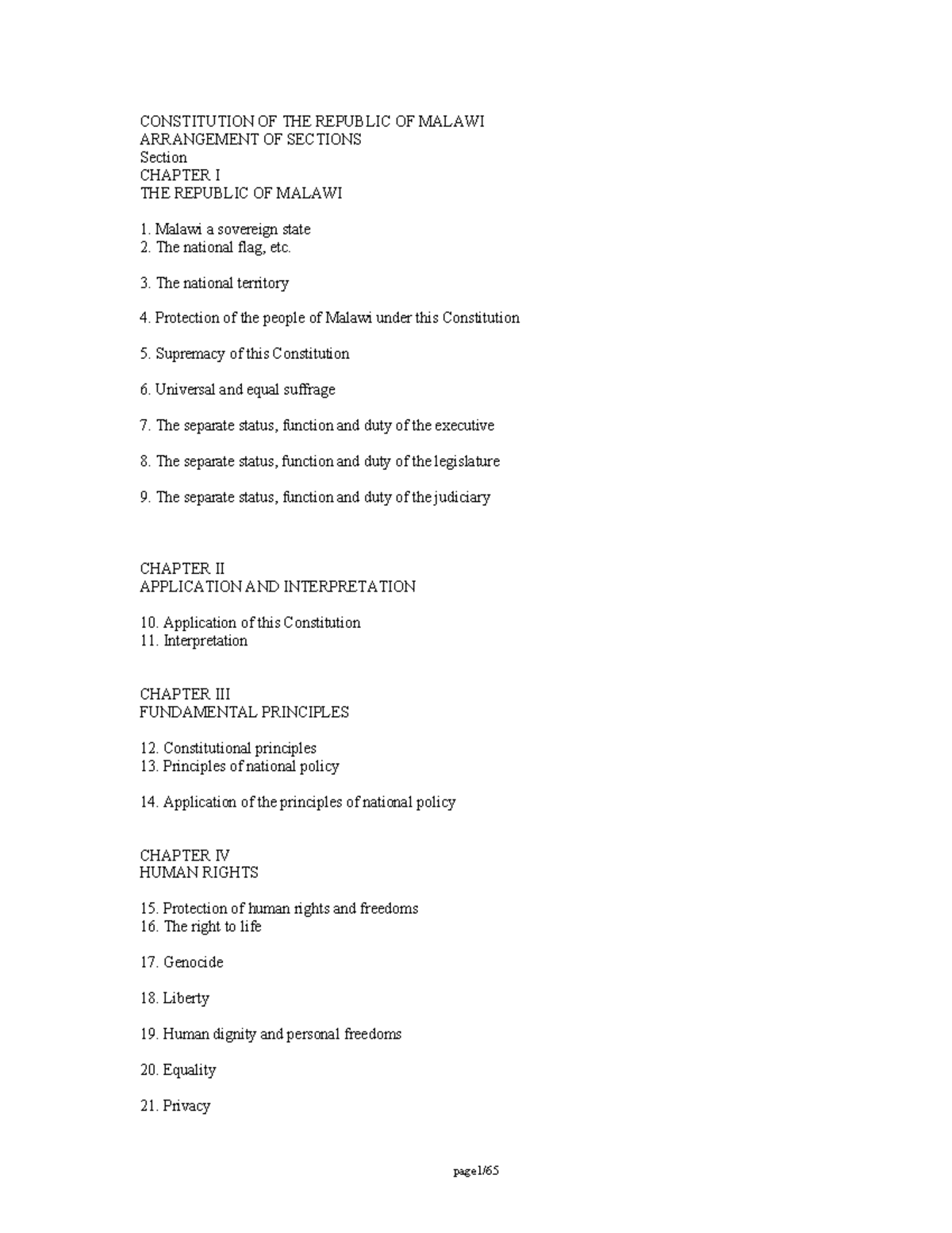 A LEGAL GUIDE FOR THE RULE OF LAW IN MALAWI - CONSTITUTION OF THE ...