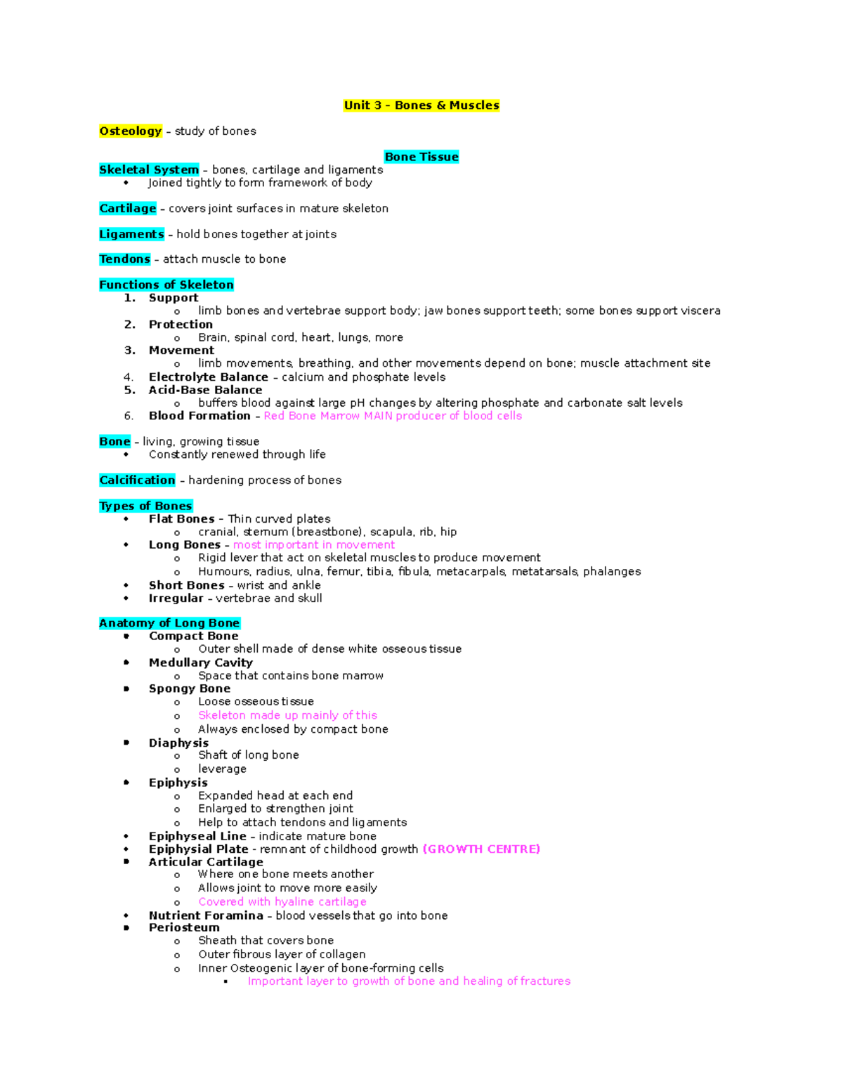 Bio Unit 3 - Bones and Muscle - Unit 3 – Bones & Muscles Osteology ...