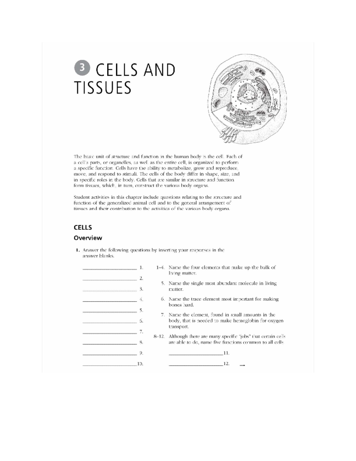 Activity-1st-year 2 - PRACTICE ANSWER SHEETS - 3 CELLS AND TISSUES The ...