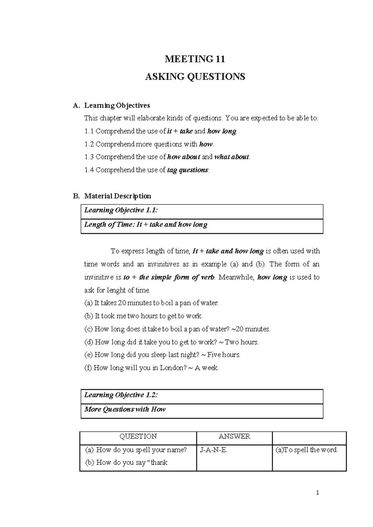 Meeting 11 - Intermediate Grammar - MEETING 11 ASKING QUESTIONS A ...