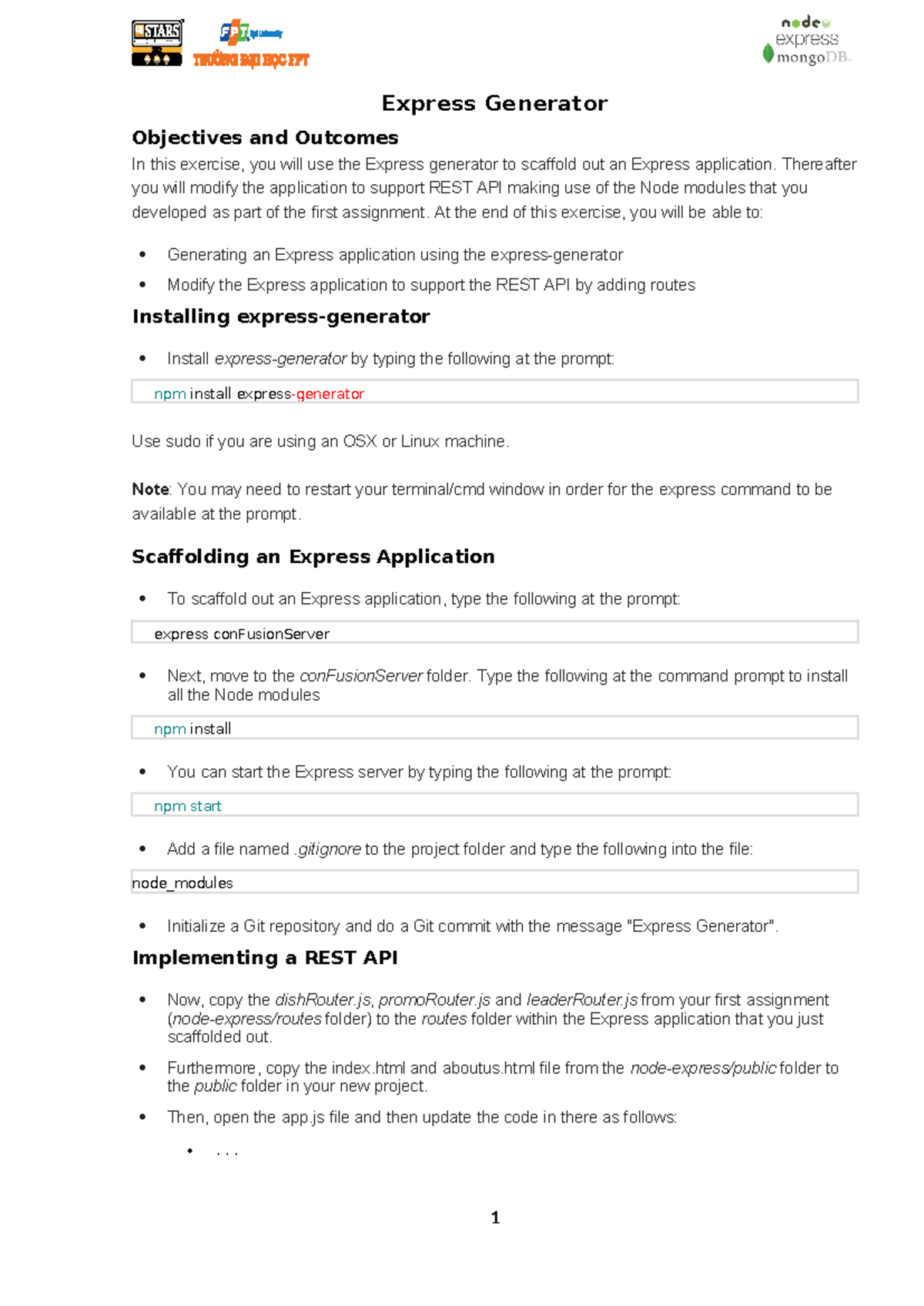 Exercise 6 - Express Generator - Express Generator Objectives and ...