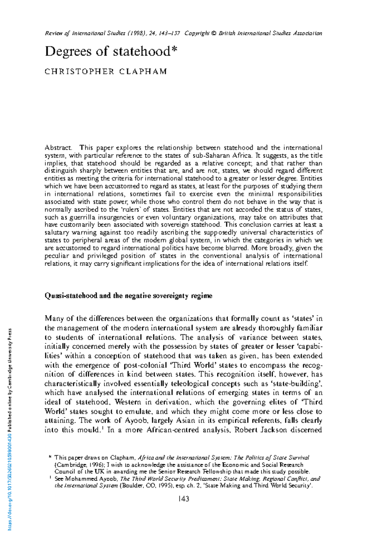 Div class title degrees of statehood div - Review of International Studies (1998), 24, 143–157 ...