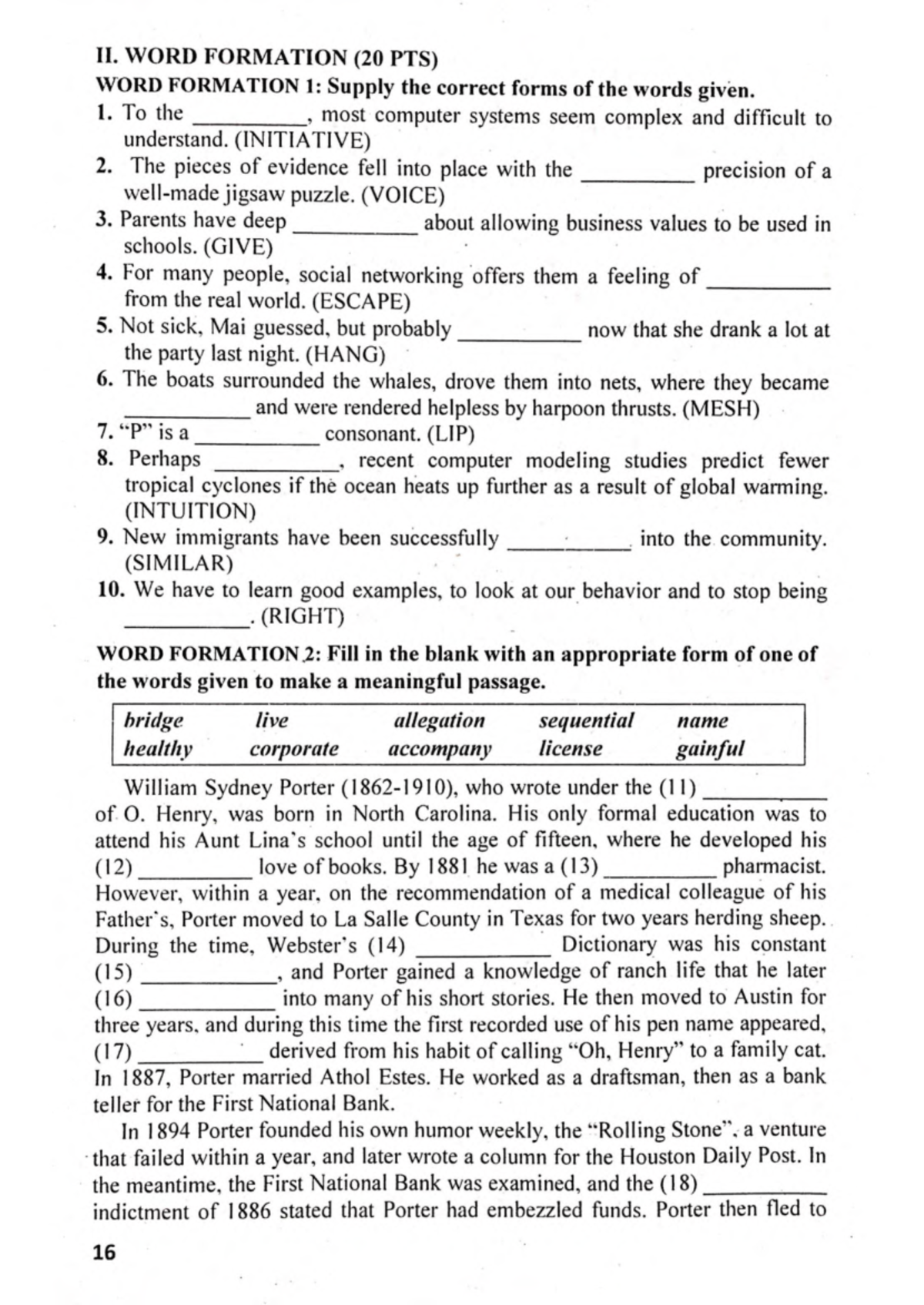 Wf1-official - II. WOR D FORM ATIO N (20 PTS) WORD FORMATION 1: S upply ...