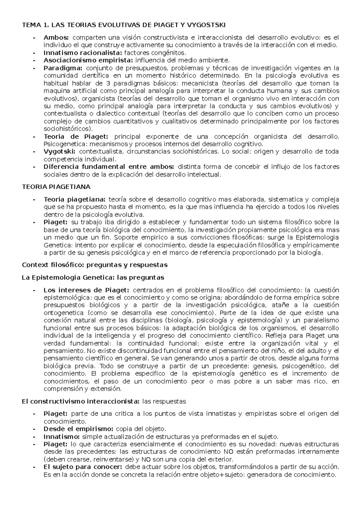 TEMA 1 Psicologia del desarrollo II - TEMA 1. LAS TEORIAS EVOLUTIVAS DE PIAGET Y VYGOSTSKI Ambos ...