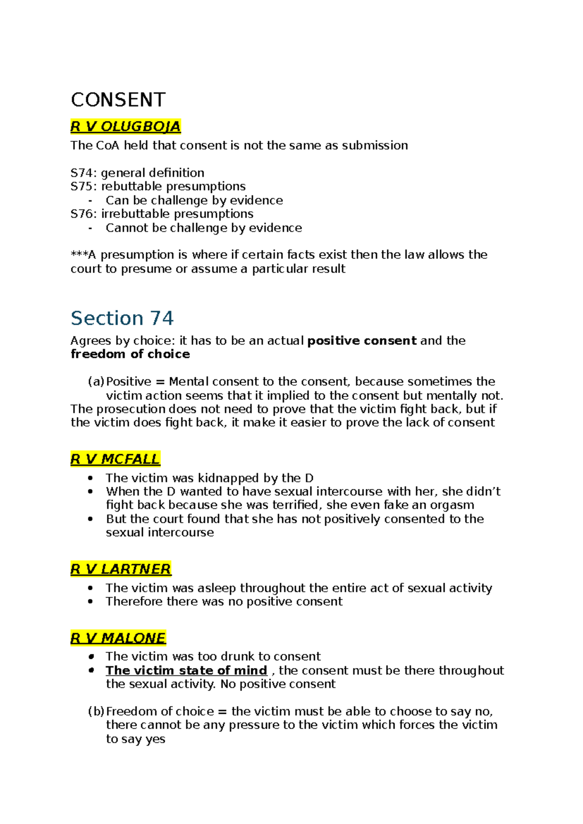 Consent - CONSENT R V OLUGBOJA The CoA held that consent is not the ...