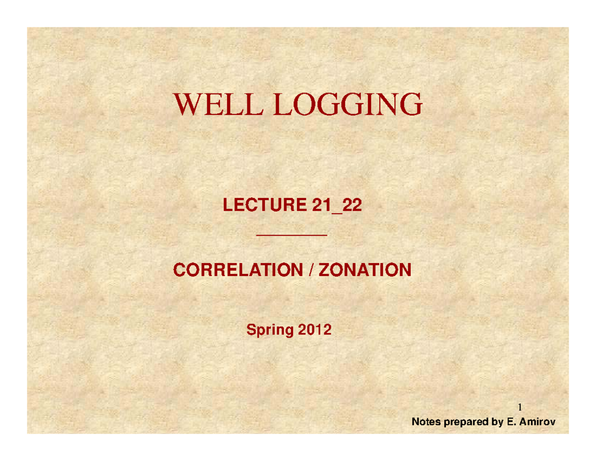 Lect 21 22 COR ZON - Well logging - WELL LOGGING LECTURE 21 22LECTURE 21 _ 22 ...