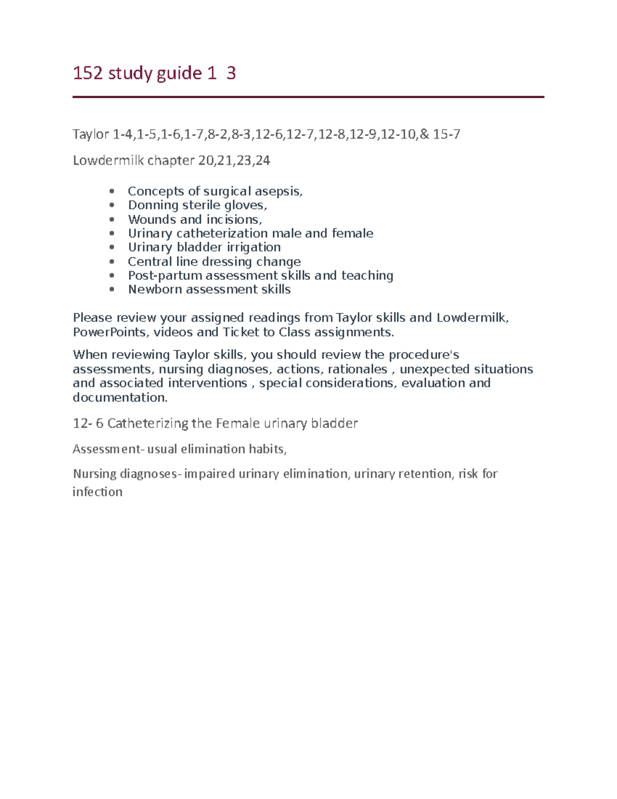 152 study guide 1 3 - hope this helps - 152 study guide 1 3 Taylor ...