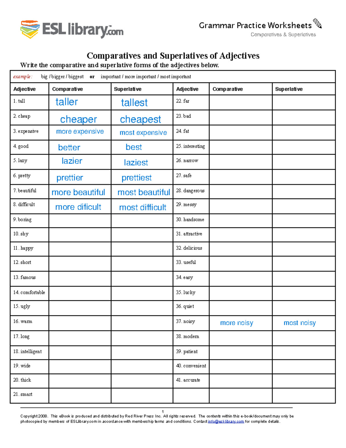 Comparatives Superlatives worksheet with answers - Comparatives and ...