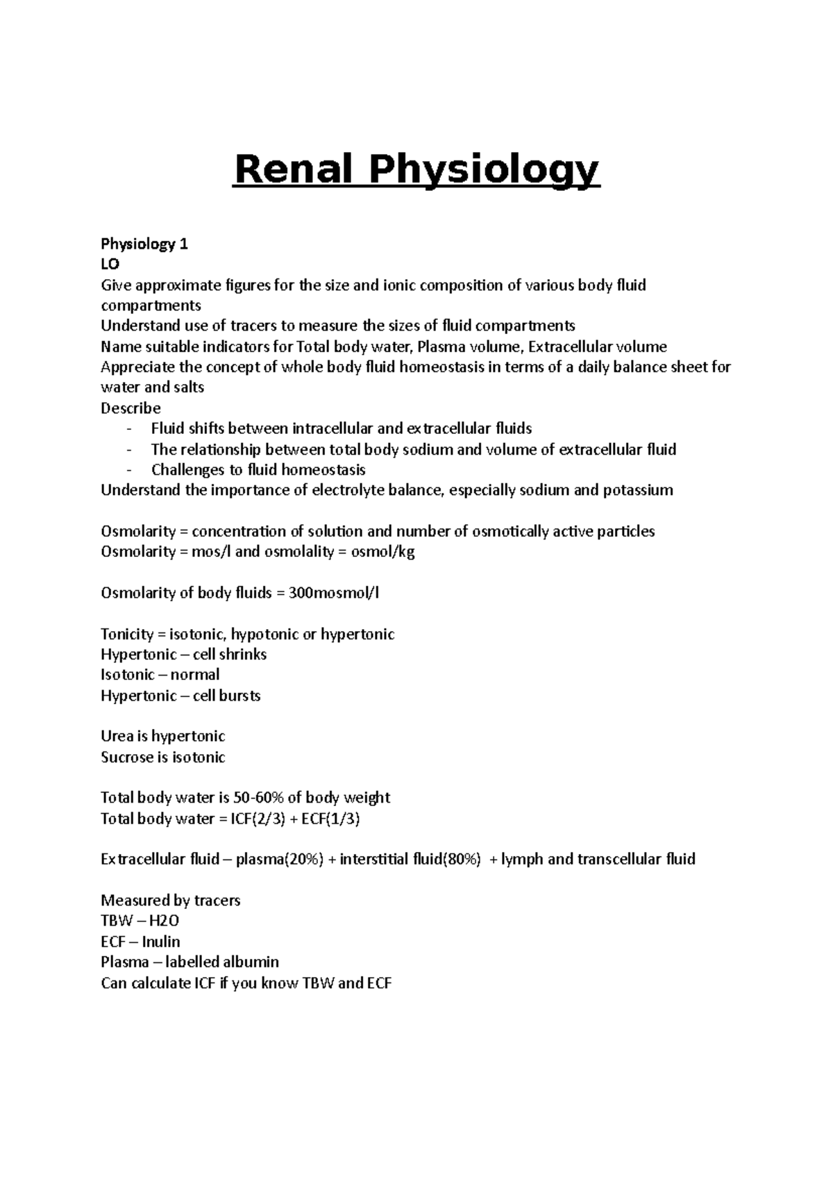 Renal Physiology - includes pictures and diagrams - Renal Physiology ...