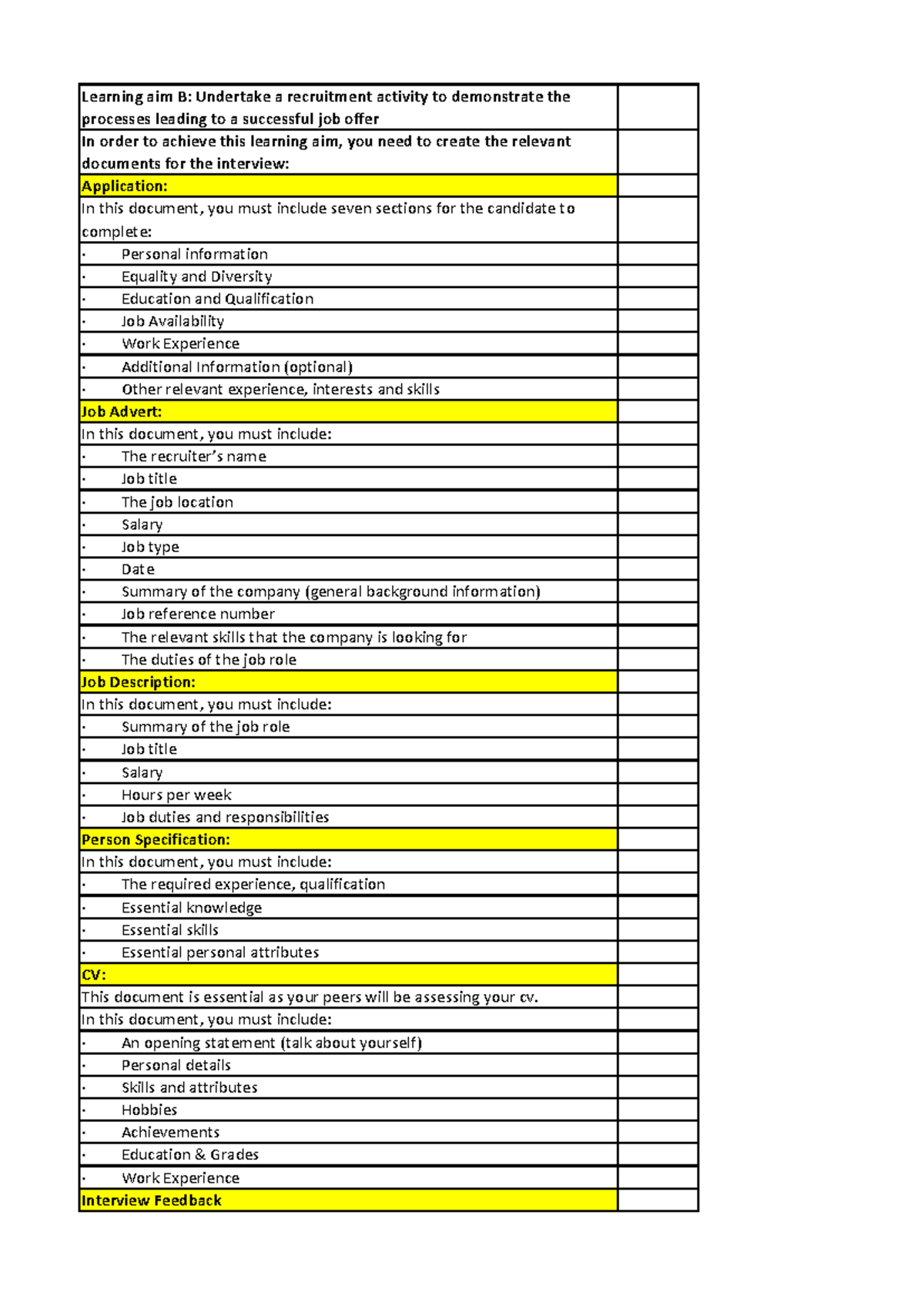 Learning Aim B Checklist - Learning aim B: Undertake a recruitment ...