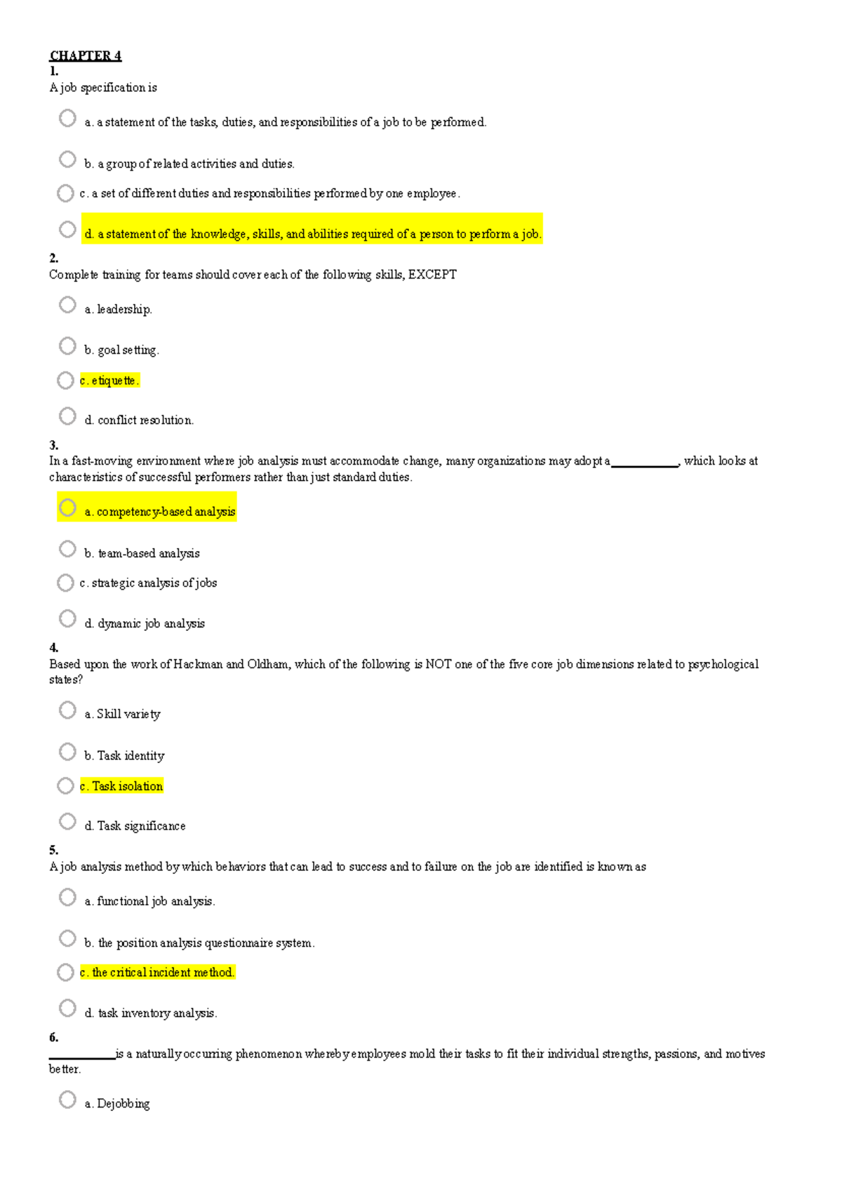 Tutorial Chapter 4 - CHAPTER 4 1. A job specification is a. a statement ...