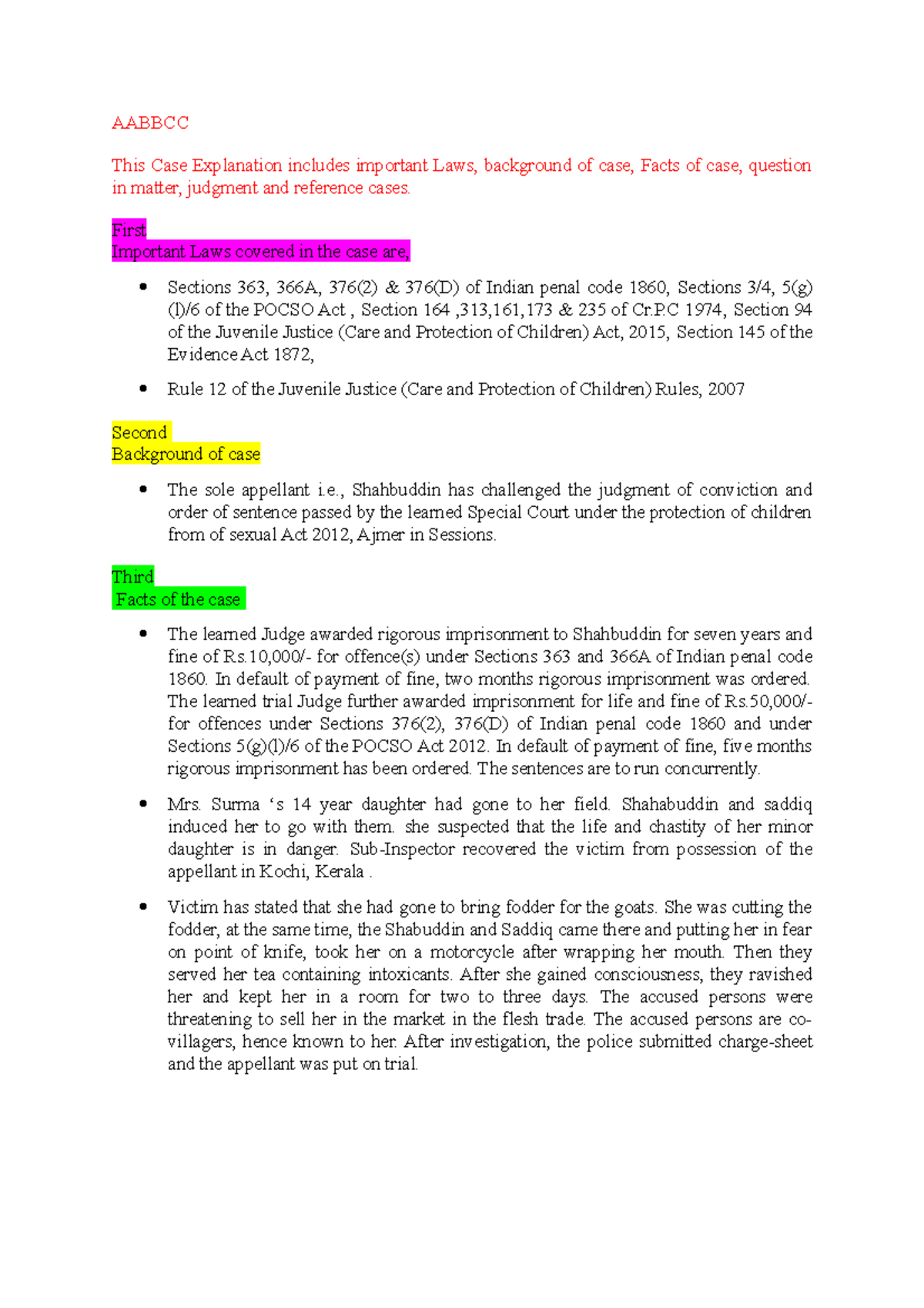 Case explaination - HCRJ 221 - AABBCC This Case Explanation includes ...