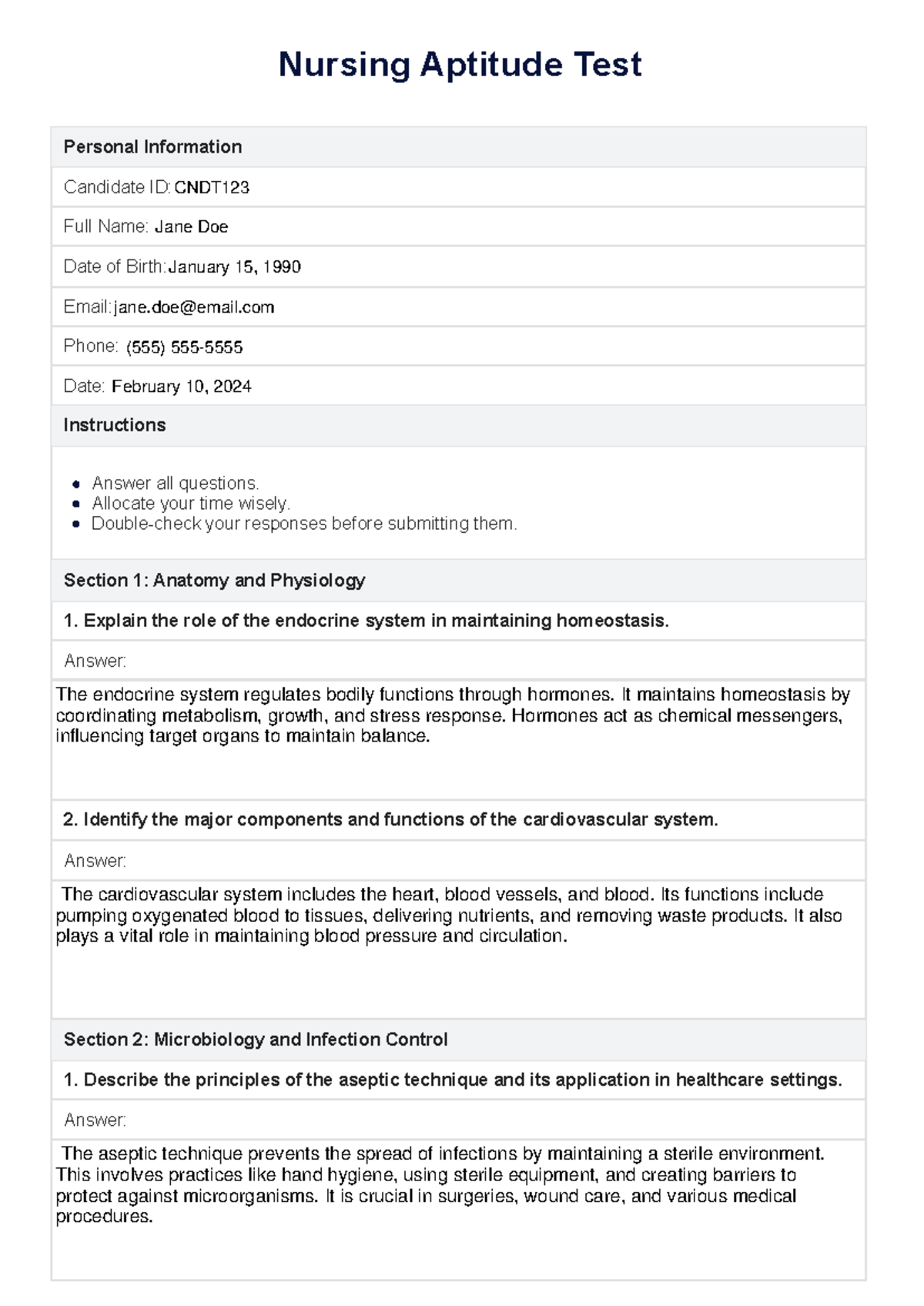 Nursing aptitude test sample - Nursing Aptitude Test Personal ...