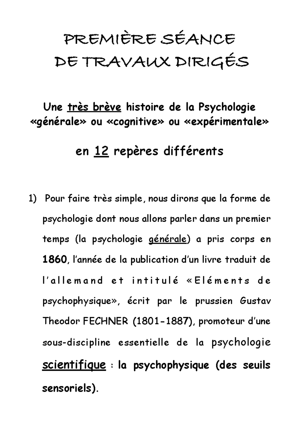 W - Psy G - TD 1 - Introduction au premier TD - PREMIÈRE SÉANCE DE ...