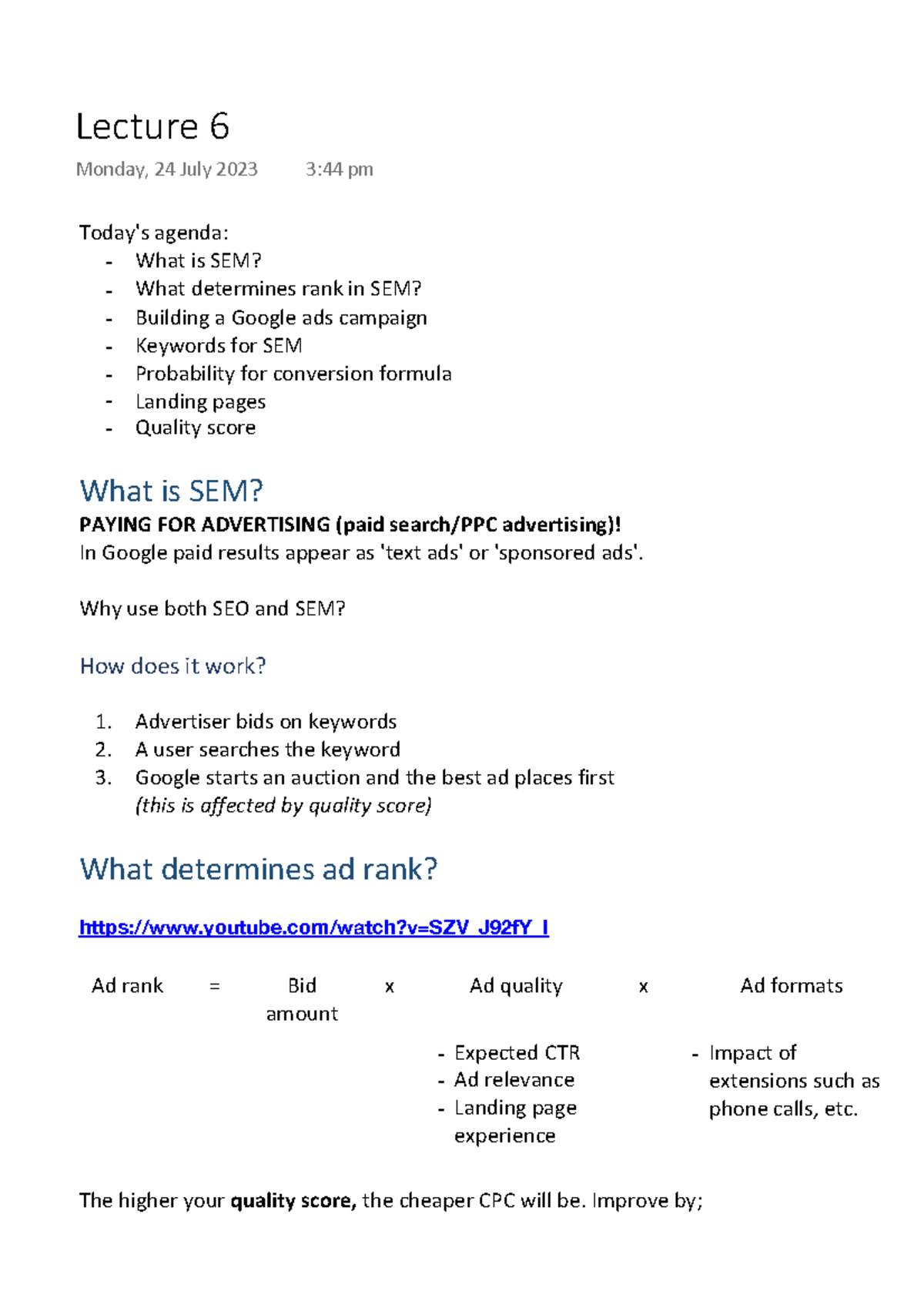 Mktg30009 lecture 6 - SEM - Today's agenda: What is SEM? What ...