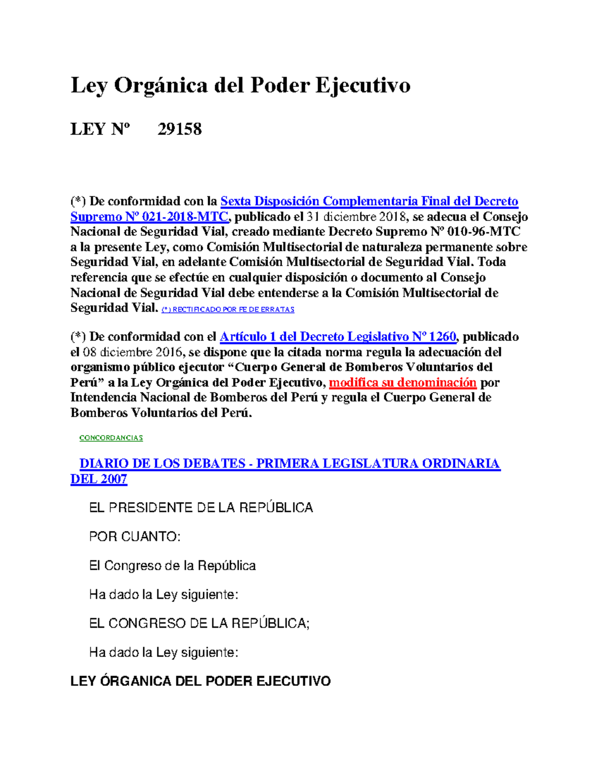 LEY 29158 LOPE Poder Ejecutivo - Ley Orgánica del Poder Ejecutivo LEY ...