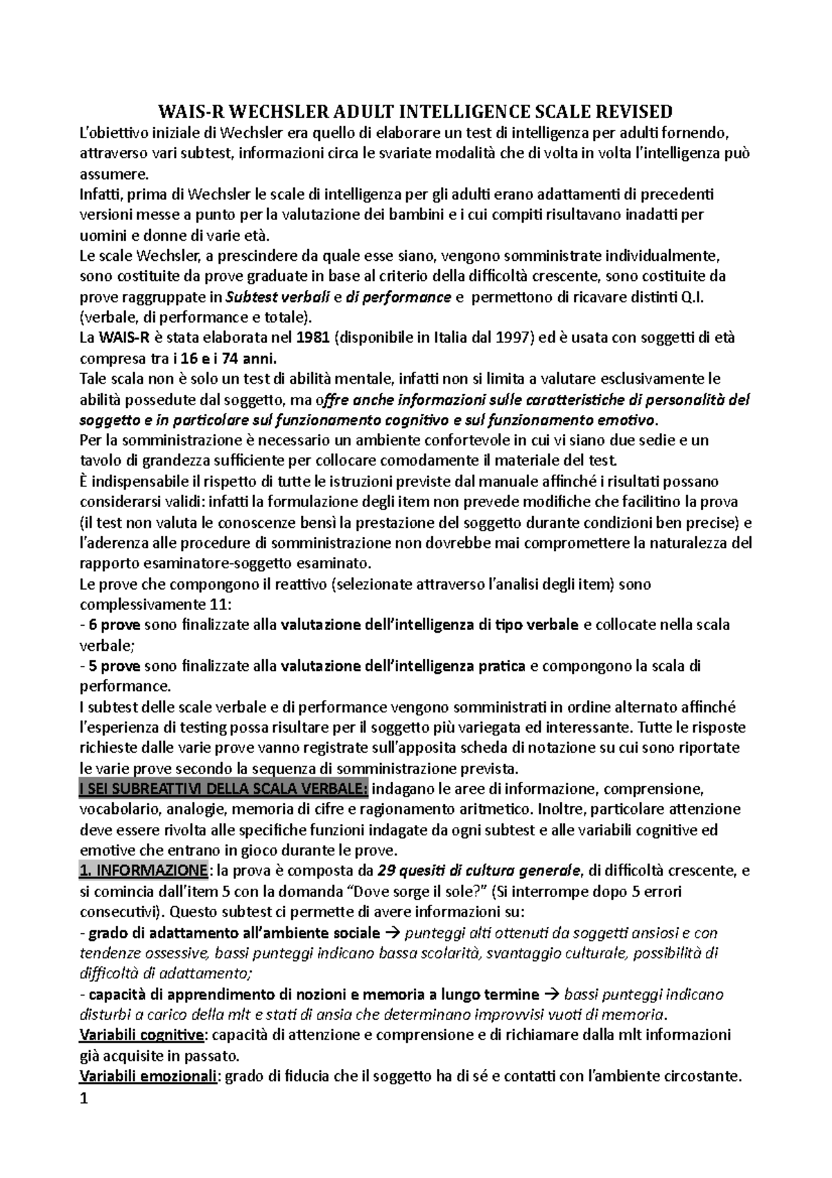 WAIS-R - La WAIS-R - WAIS-R WECHSLER ADULT INTELLIGENCE SCALE REVISED L ...