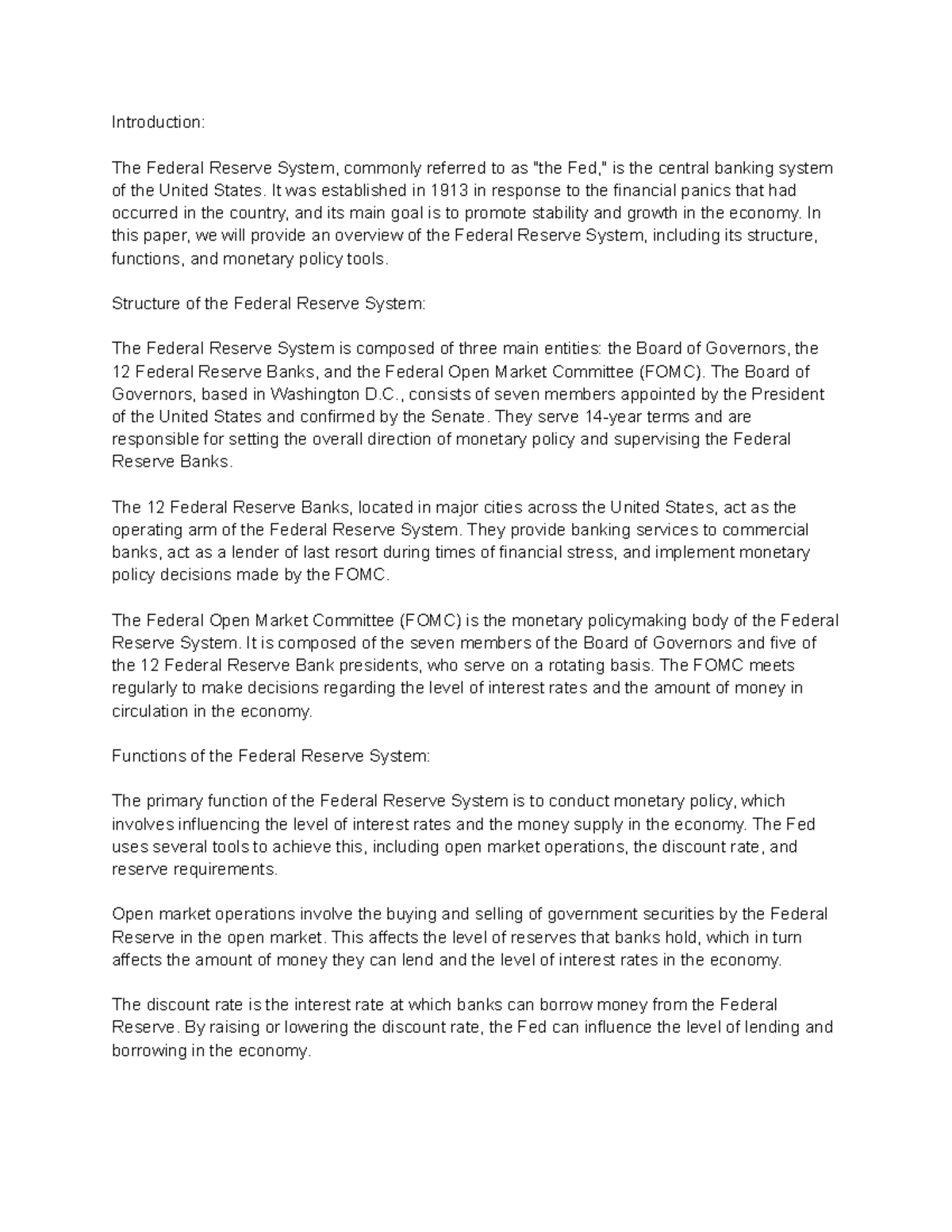 An Overview of the Federal Reserve System - Introduction: The Federal ...