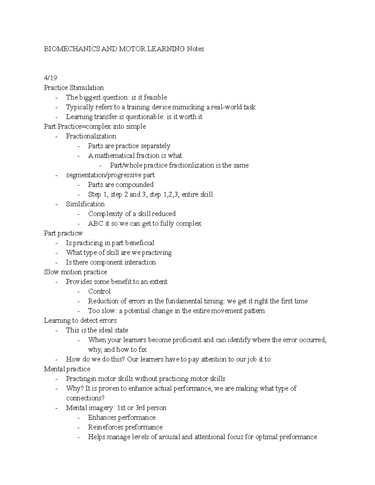 Biomechanics AND Motor Learning Notes - BIOMECHANICS AND MOTOR LEARNING ...