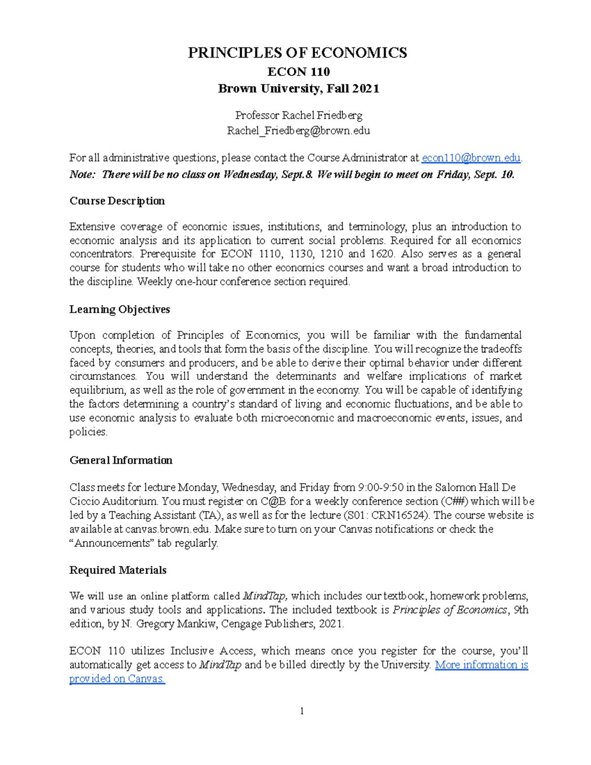 ECON 0110 2021-Fall - PRINCIPLES OF ECONOMICS ECON 110 Brown University ...