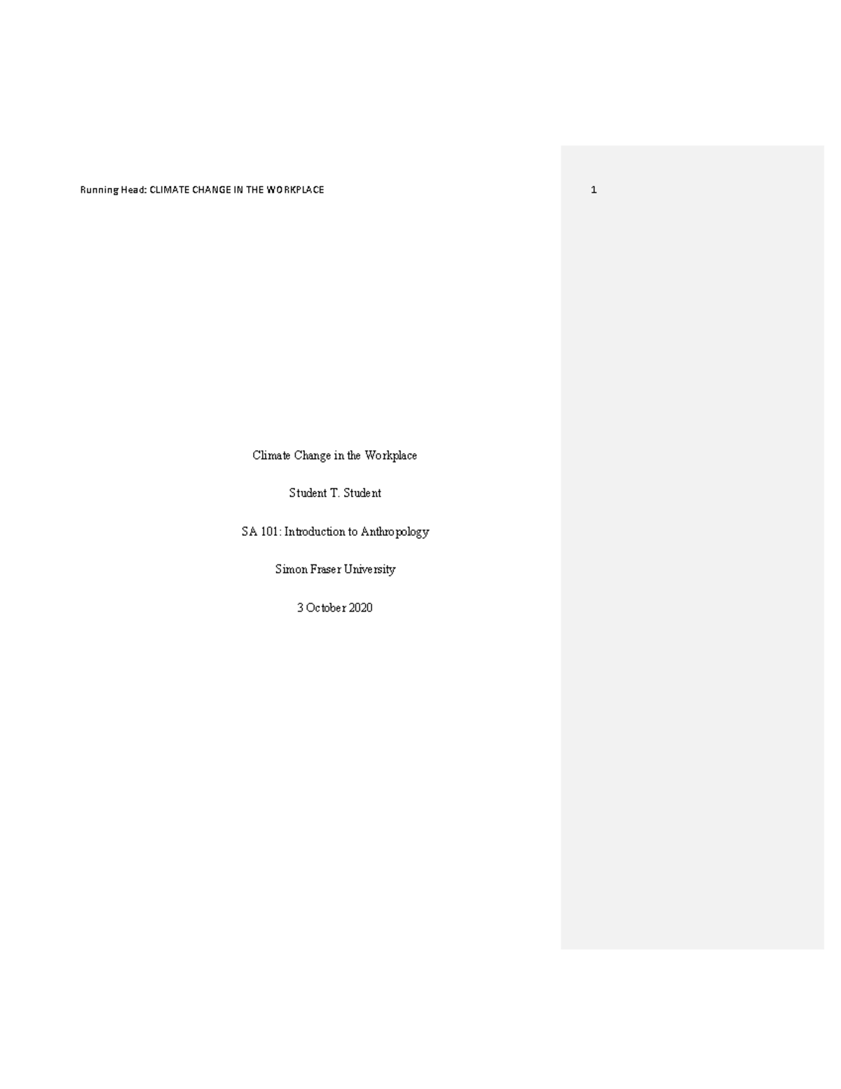 Gathering Data assignment example - Running Head: CLIMATE CHANGE IN THE WORKPLACE 1 Climate ...