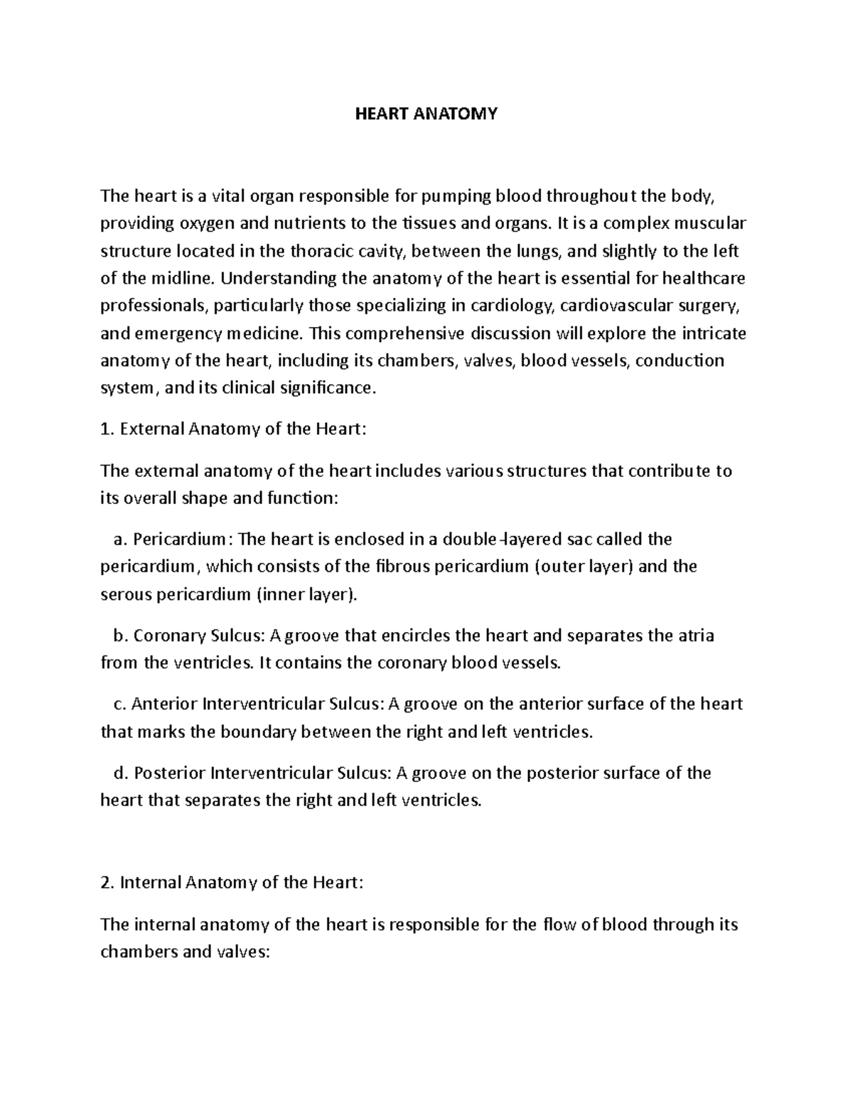 Heart Anatomy - learning - HEART ANATOMY The heart is a vital organ ...
