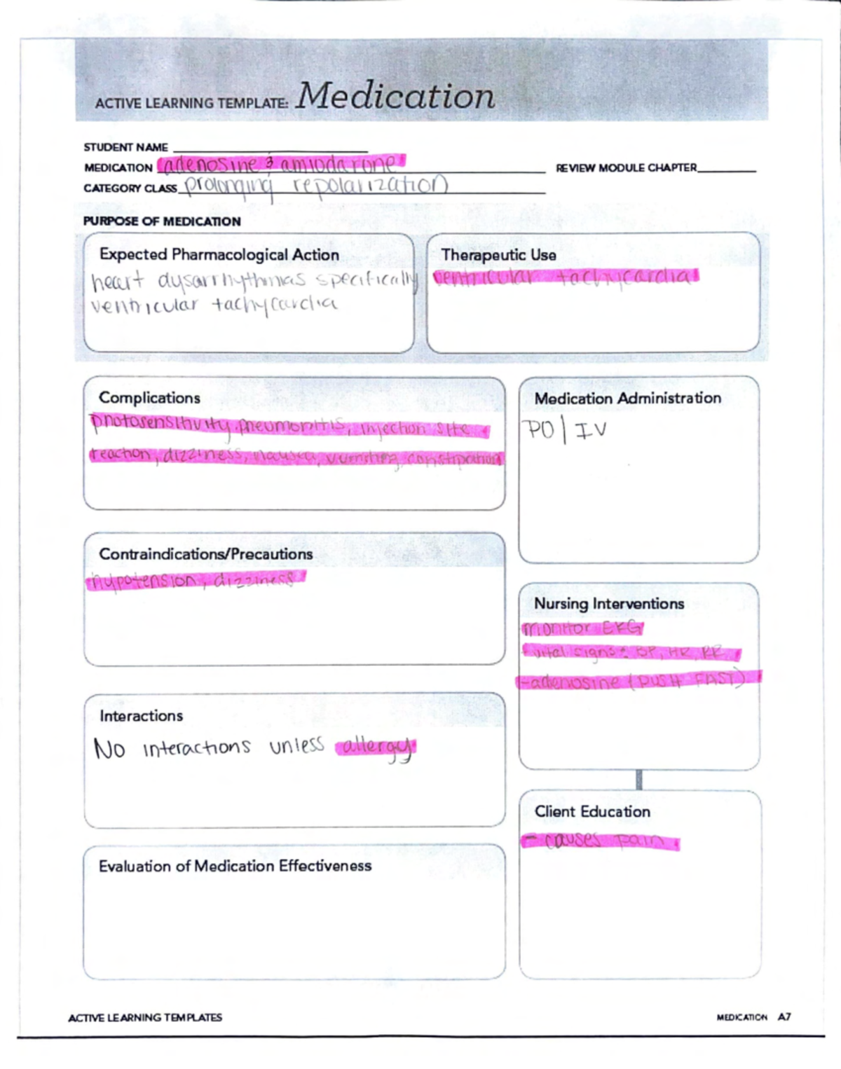Amiodarone med card - drug card - ACTIVE LEARNING TEMPLATI:: Medication ...