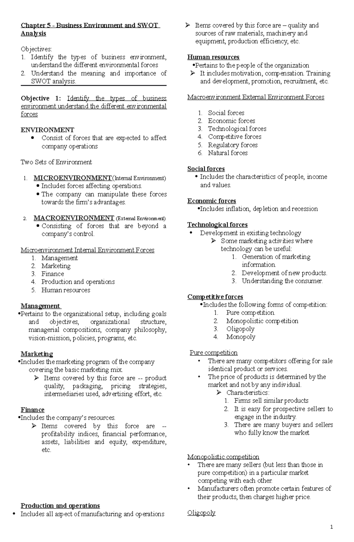 Chapter 5 - Entrep - Business Environment and SWOT Analysis - Chapter 5 ...