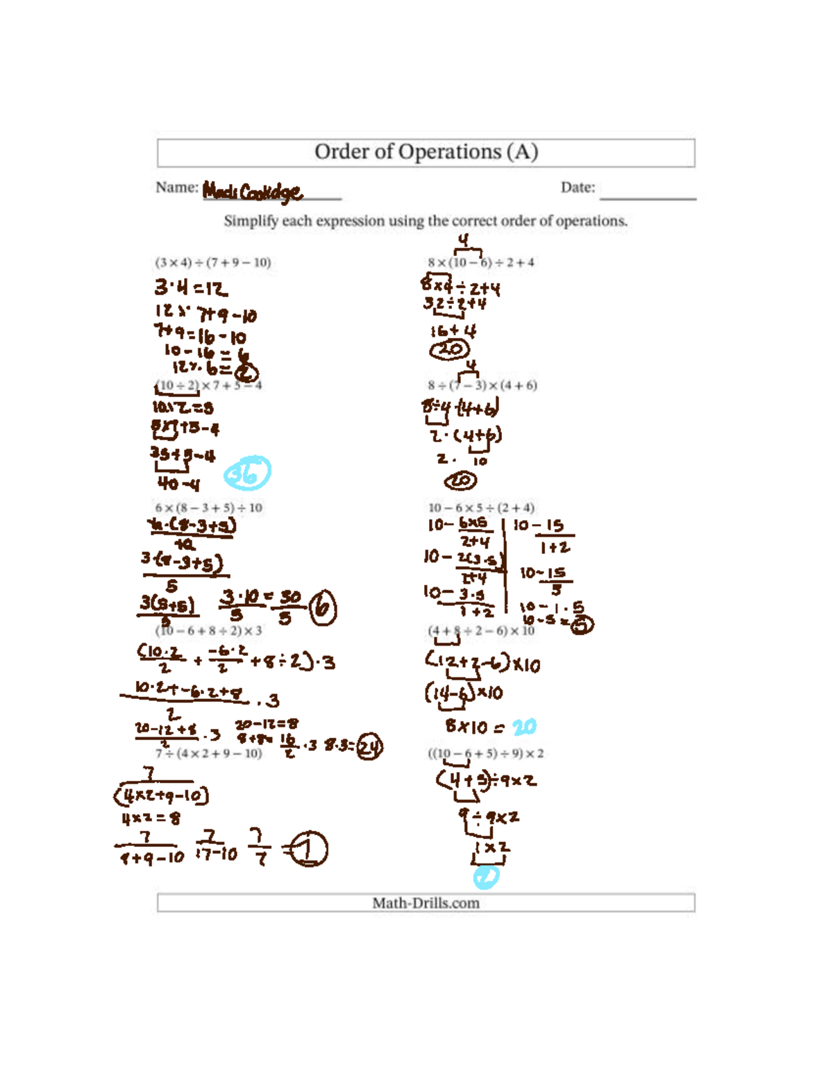 Math 11 - notes - Madi Coolidge 4- 3. 4=12 874 2- 121 ' 32-1- 7-19-10 ...