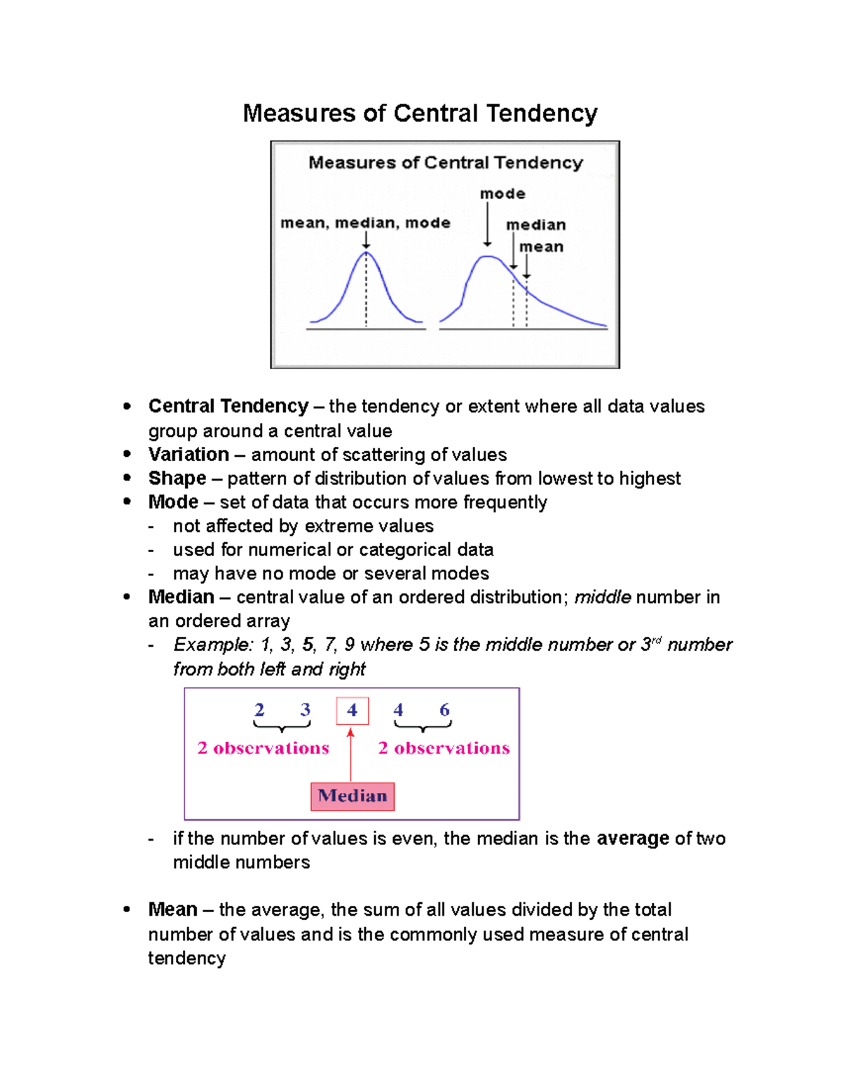 Measures of Central Tendency - Studocu