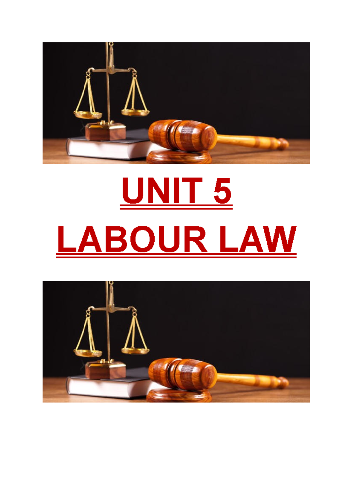 UNIT 5 - Labour law - UNIT 5 LABOUR LAW Introduction Labour law is ...