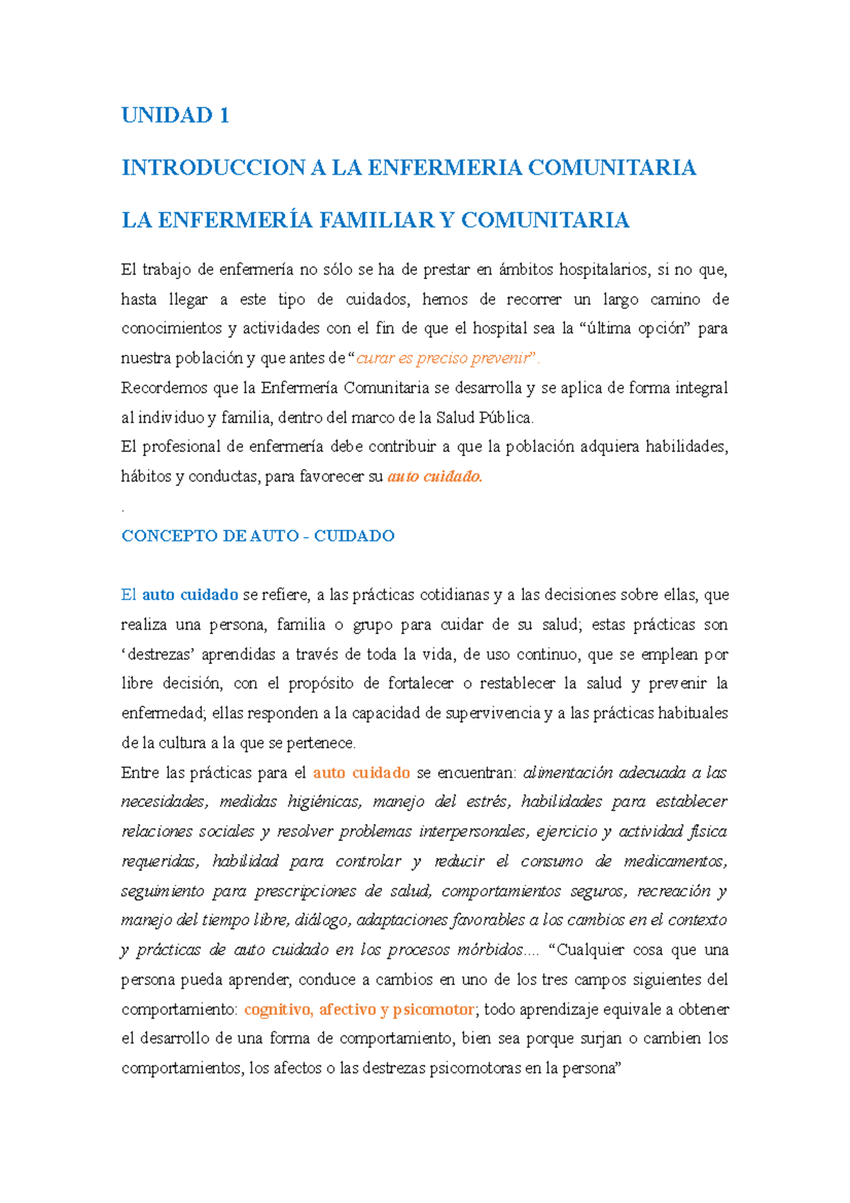 LA Enfermería Familiar Y Comunitaria - UNIDAD 1 INTRODUCCION A LA ENFERMERIA COMUNITARIA LA ...