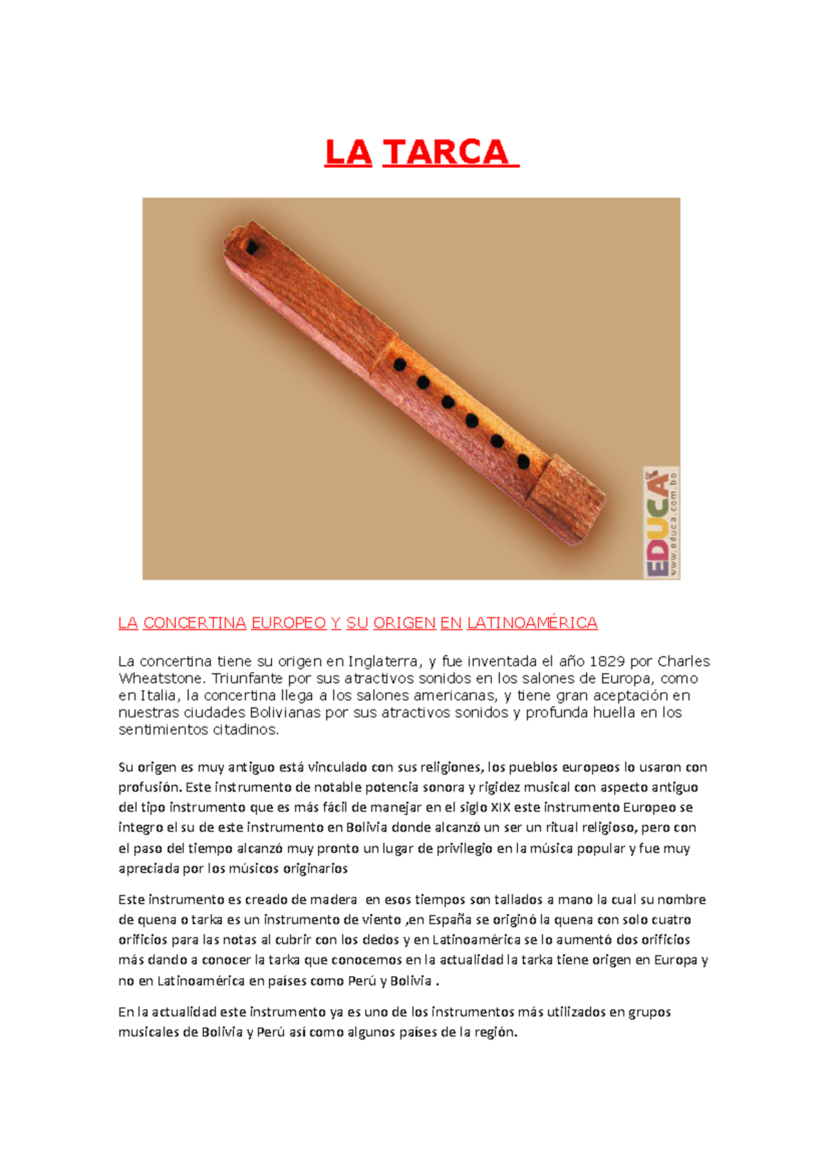 Tarka - LA TARCA LA CONCERTINA EUROPEO Y SU ORIGEN EN LATINOAMÉRICA La ...