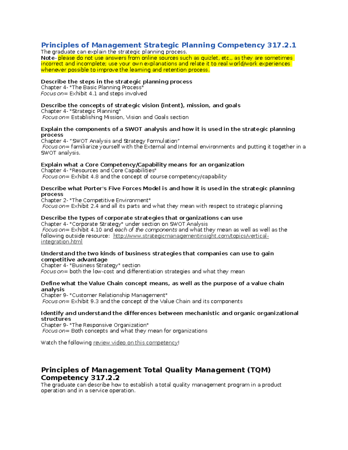 C483 Study Guide Questions - Principles of Management Strategic ...