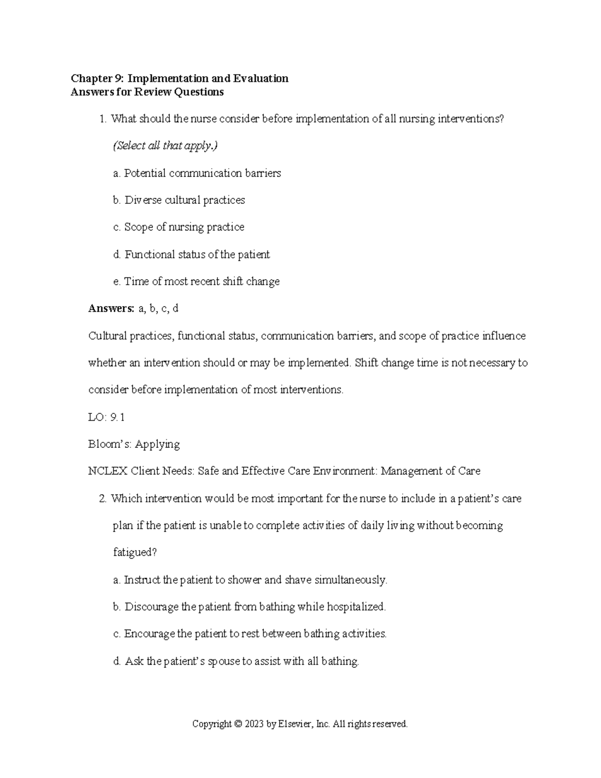 Chapter 009 - Practice questions - Chapter 9: Implementation and Evaluation Answers for Review ...