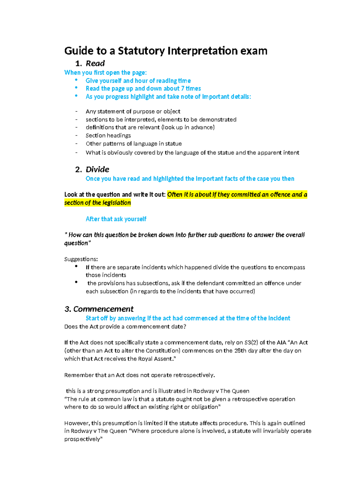 Statutory Interpretation guide to the exam - Guide to a Statutory ...