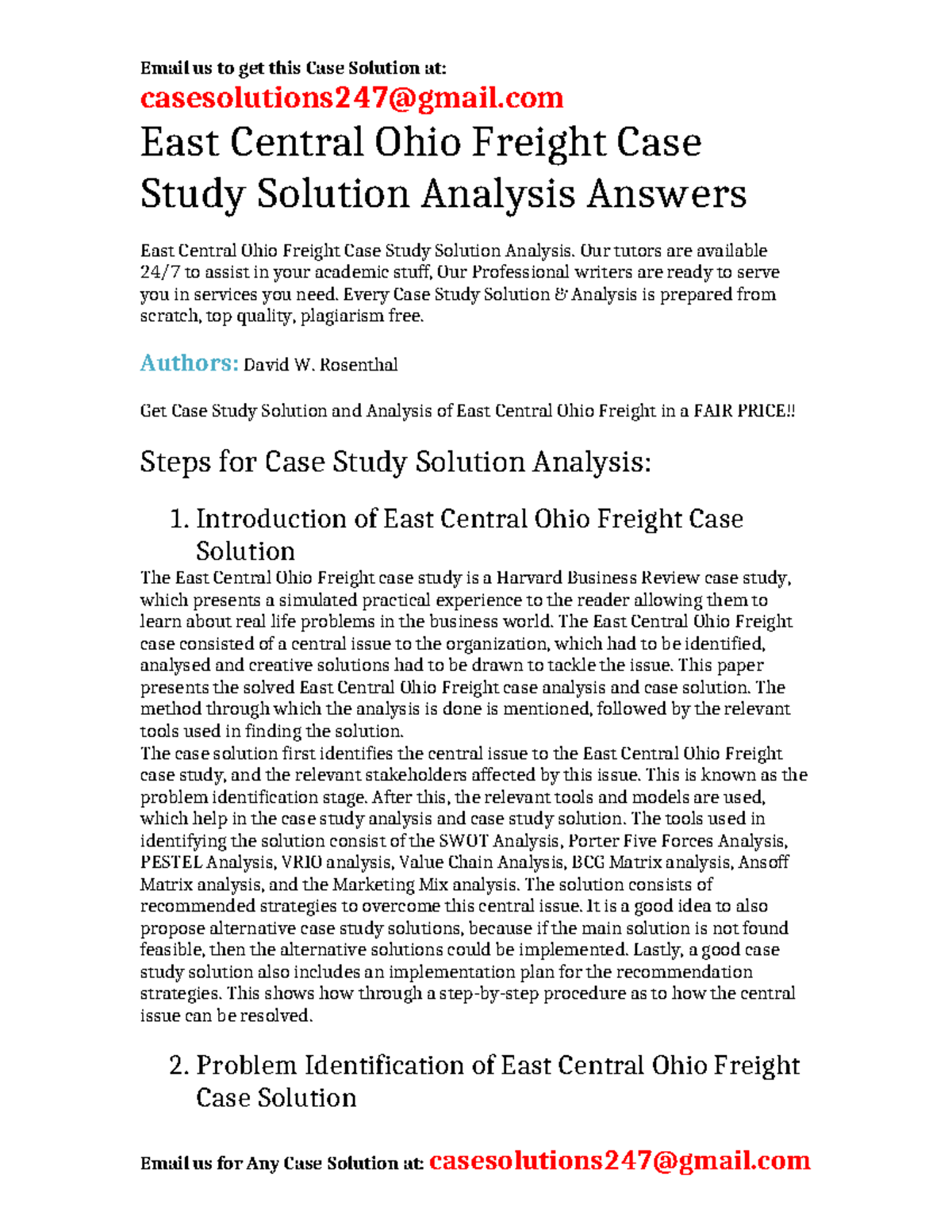 Solution East Central Ohio Freight - casesolutions247@gmail East Central Ohio Freight Case Study ...