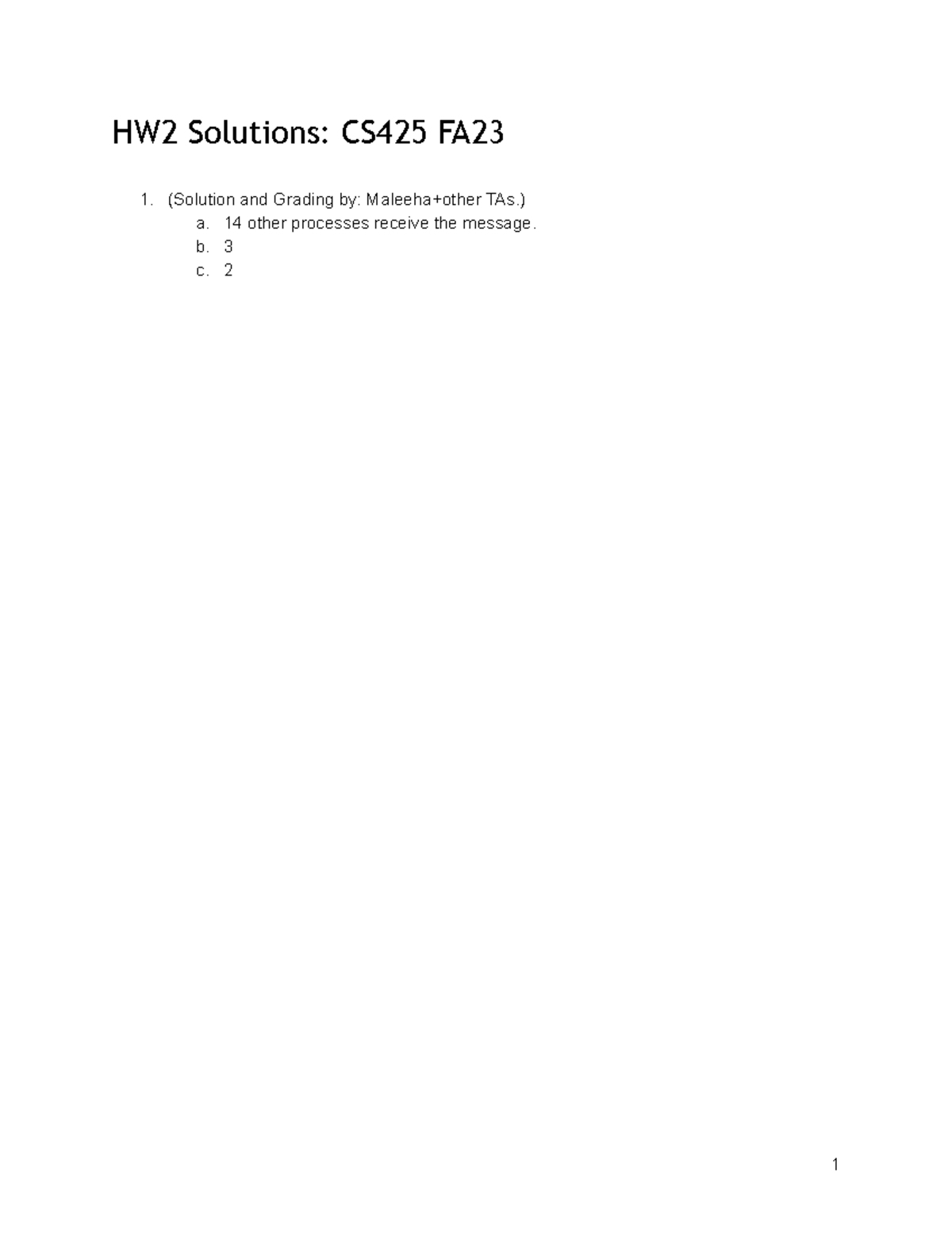 HW2 Solutions CS425 FA23 - HW2 Solutions: CS425 FA (Solution and Grading by: Maleeha+other TAs ...