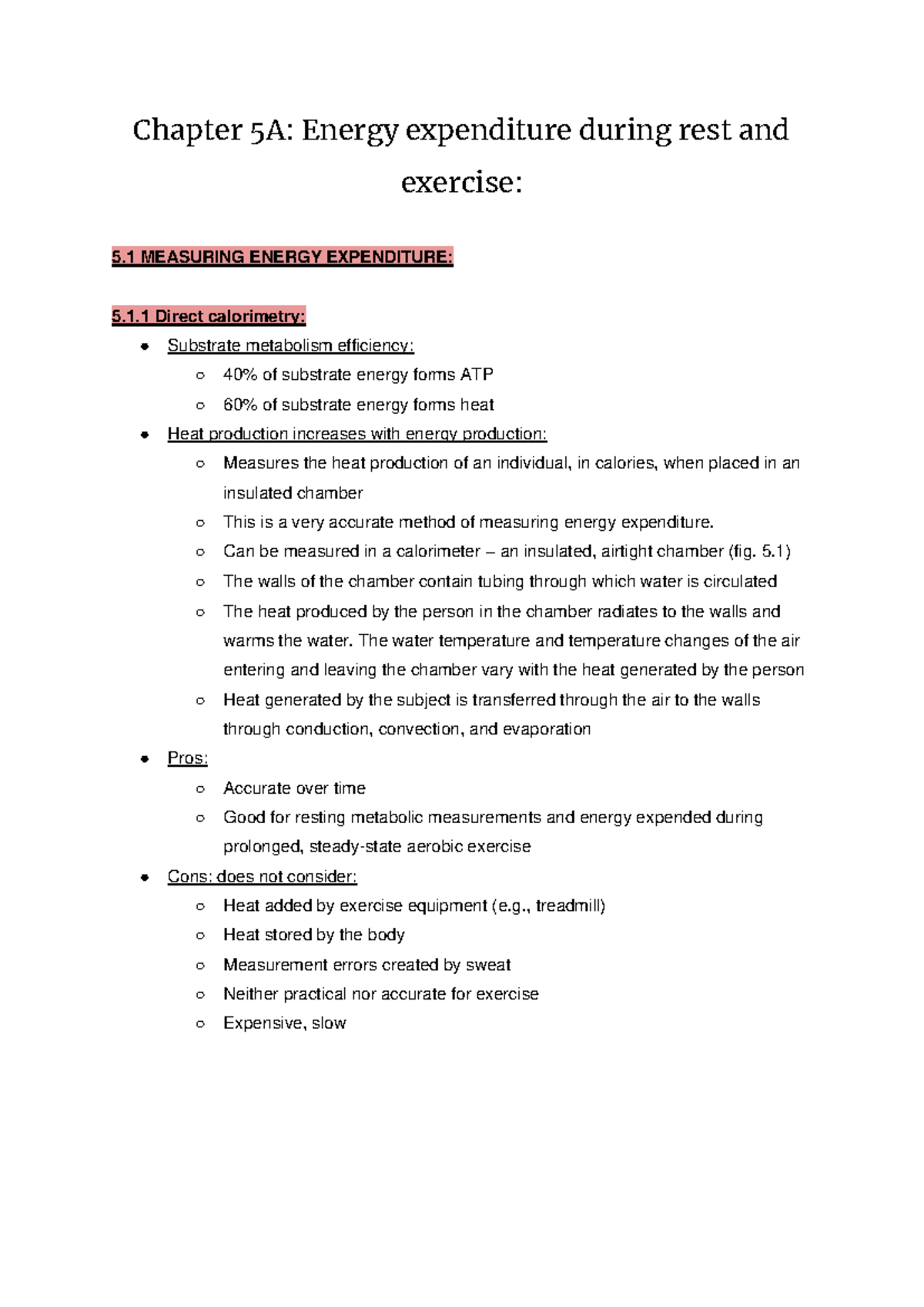Sport physiology notes - Chapter 5A: Energy expenditure during rest and ...